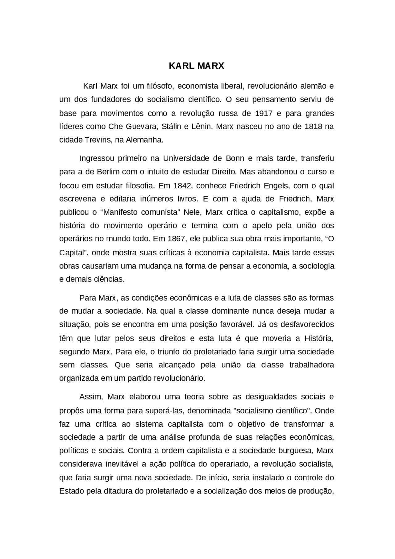 Resumo sobre Karl Marx - Docsity