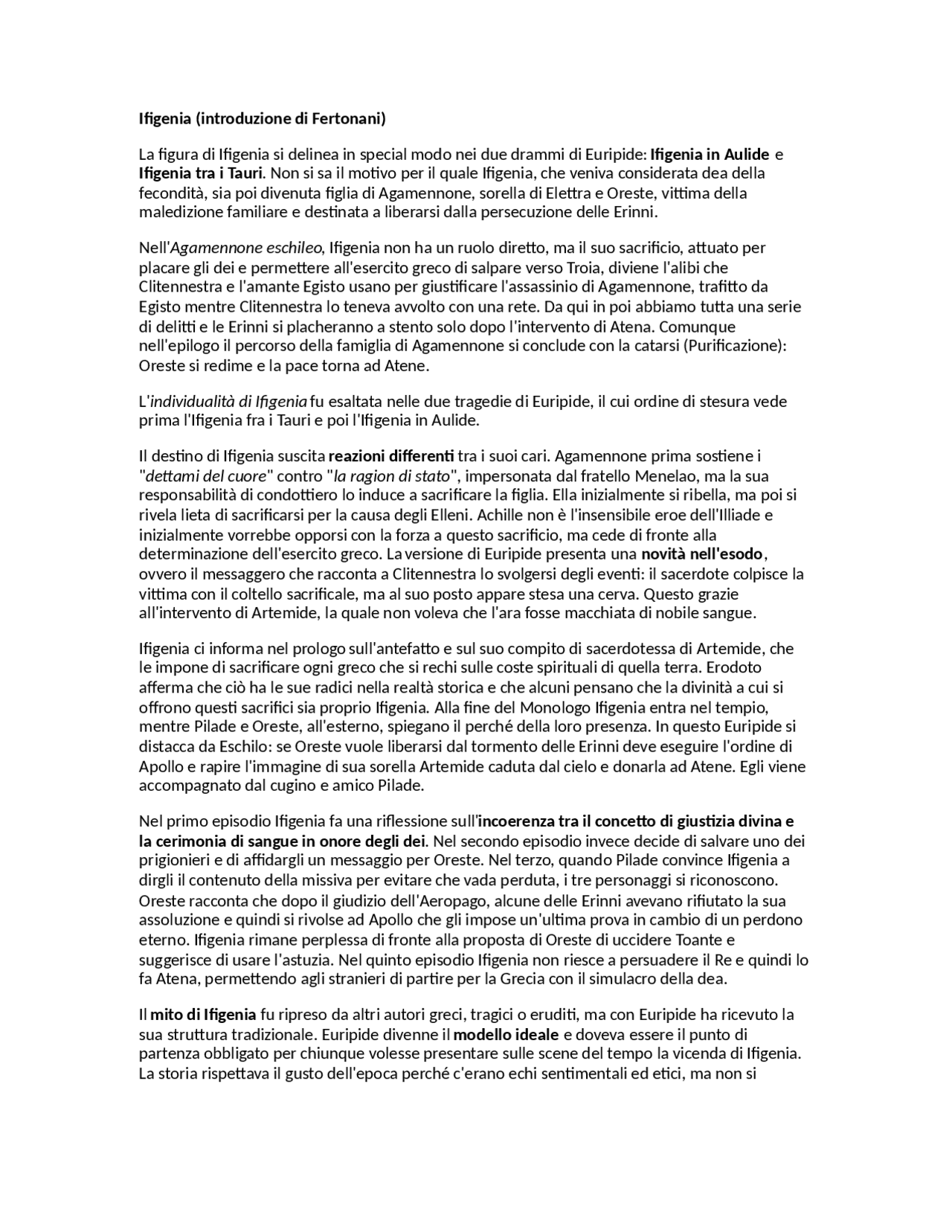 Riassunto Introduzione Ifigenia Docsity