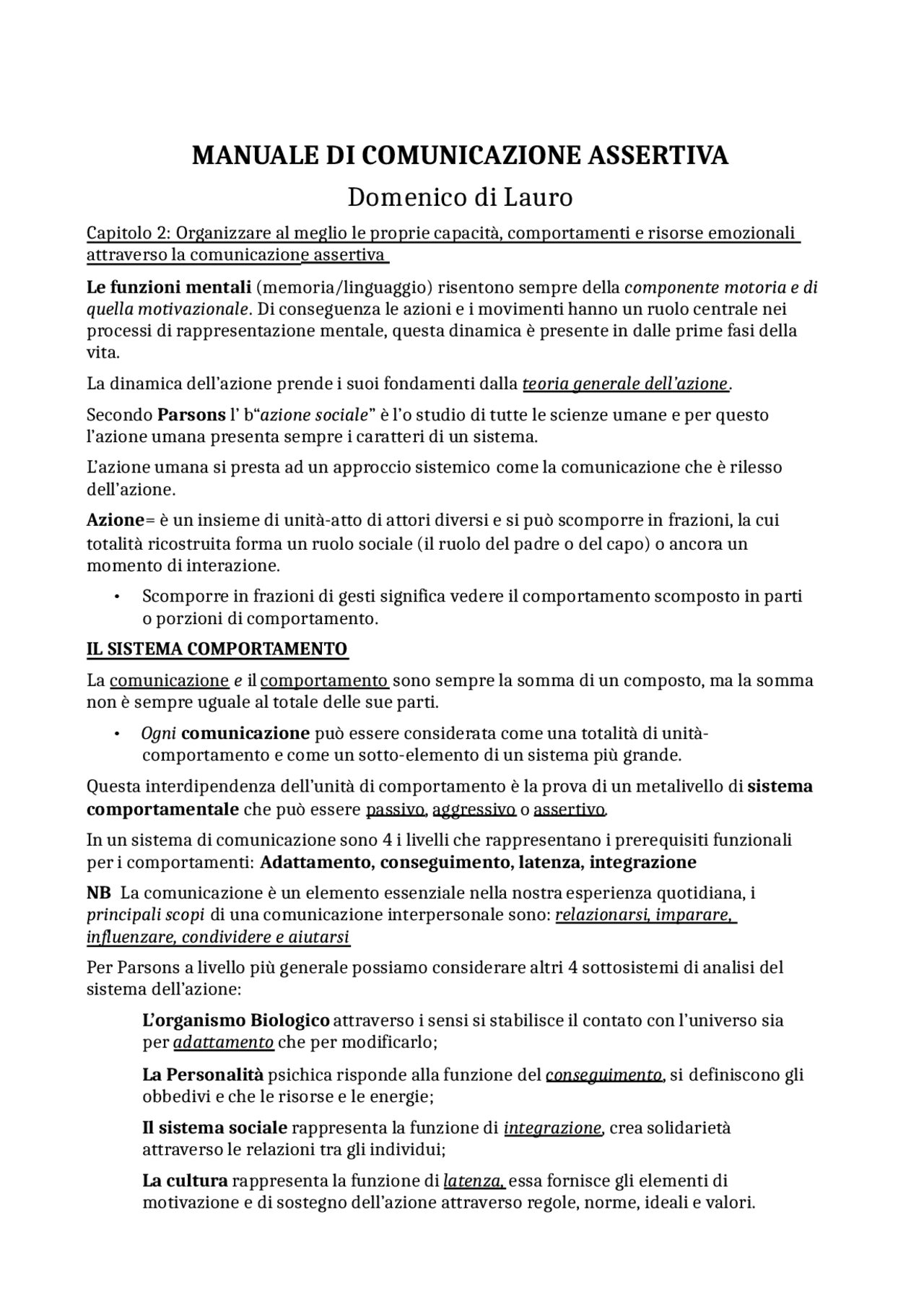 Riassunto Manuale Di Comunicazione Assertiva Domenico Di Lauro Docsity