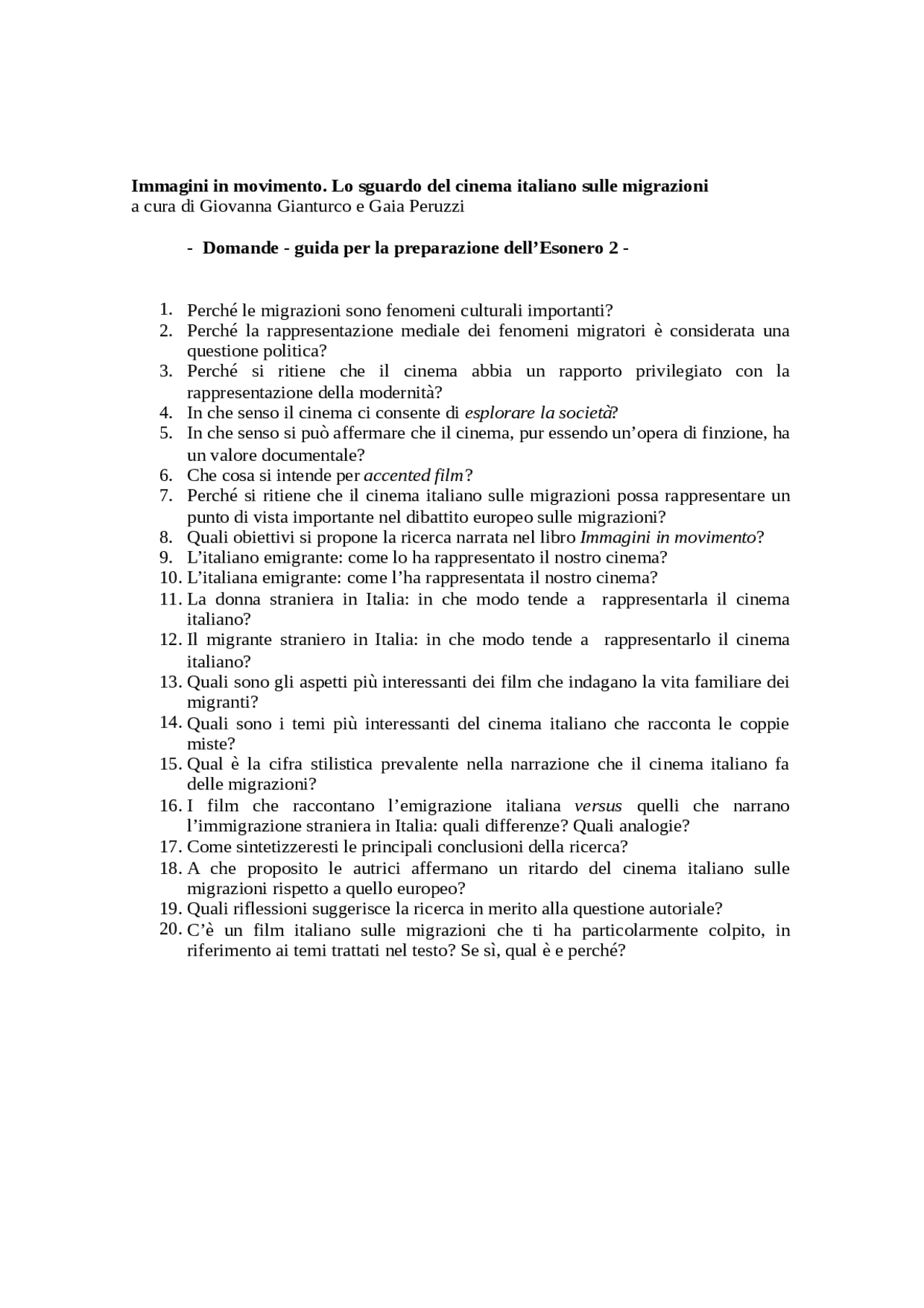 Riassunto Immagini In Movimento Docsity