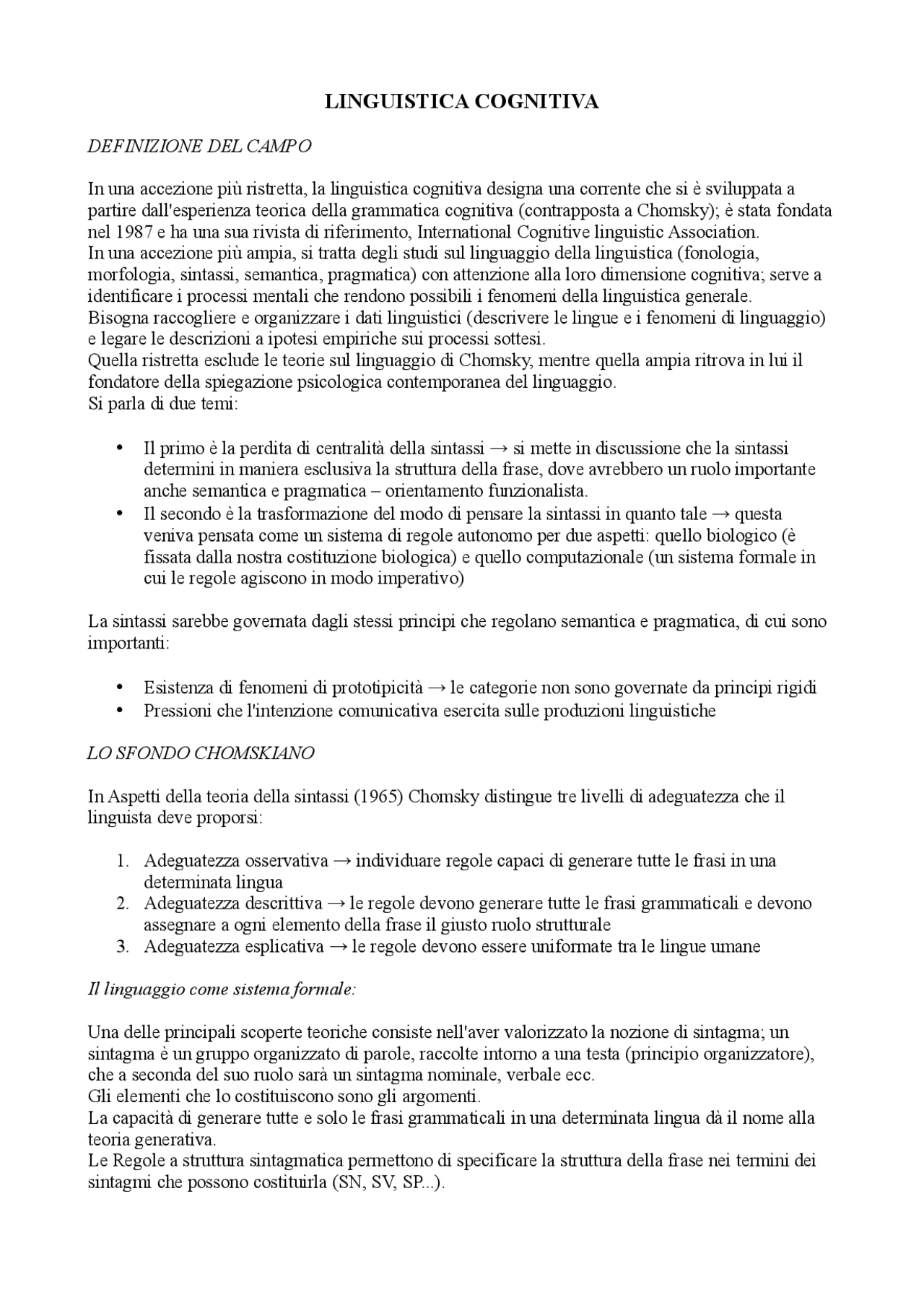 La Linguistica Cognitiva Docsity