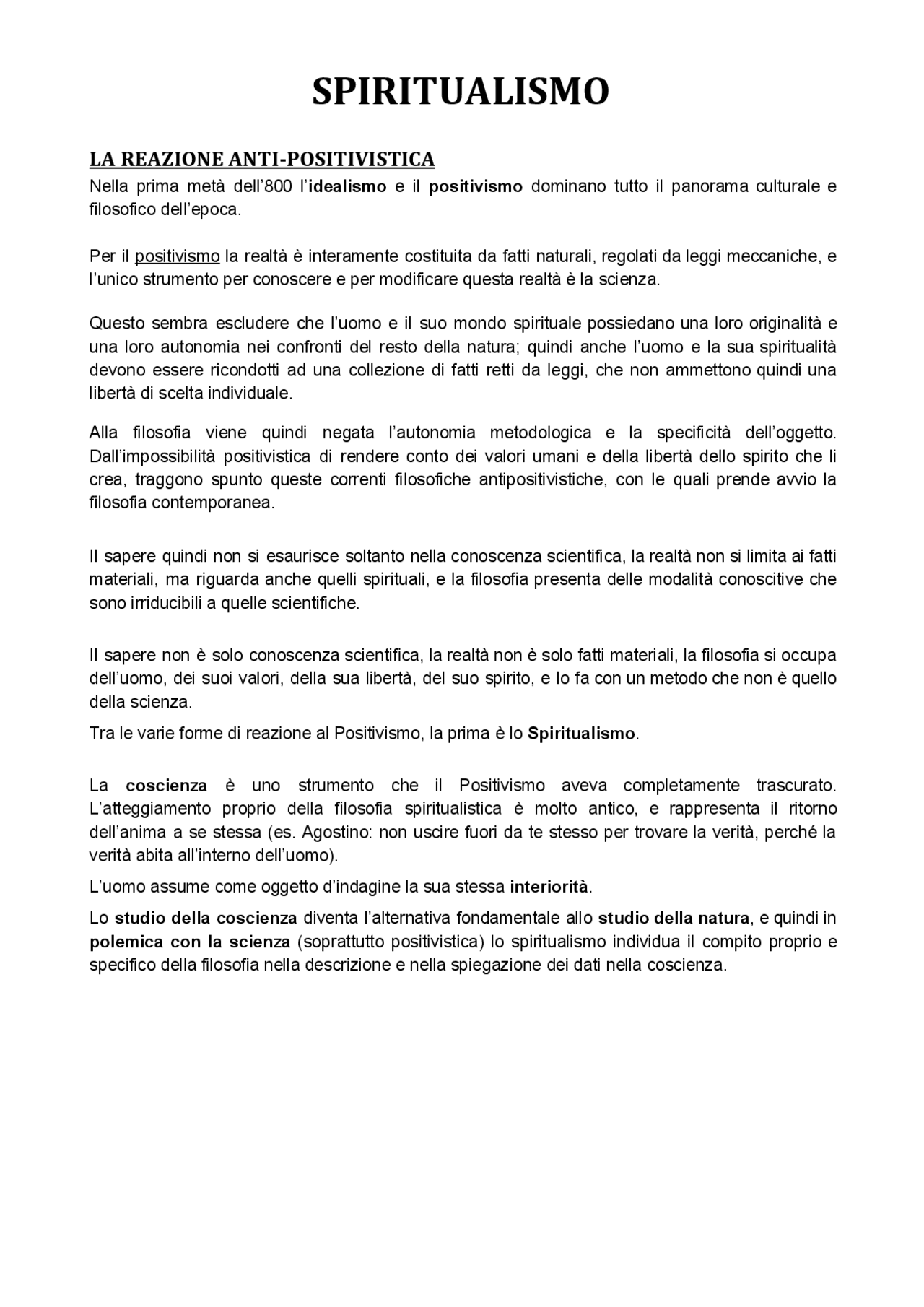 Spiritualismo: reazione anti-positivistica e BERGSON: vita, opere ...