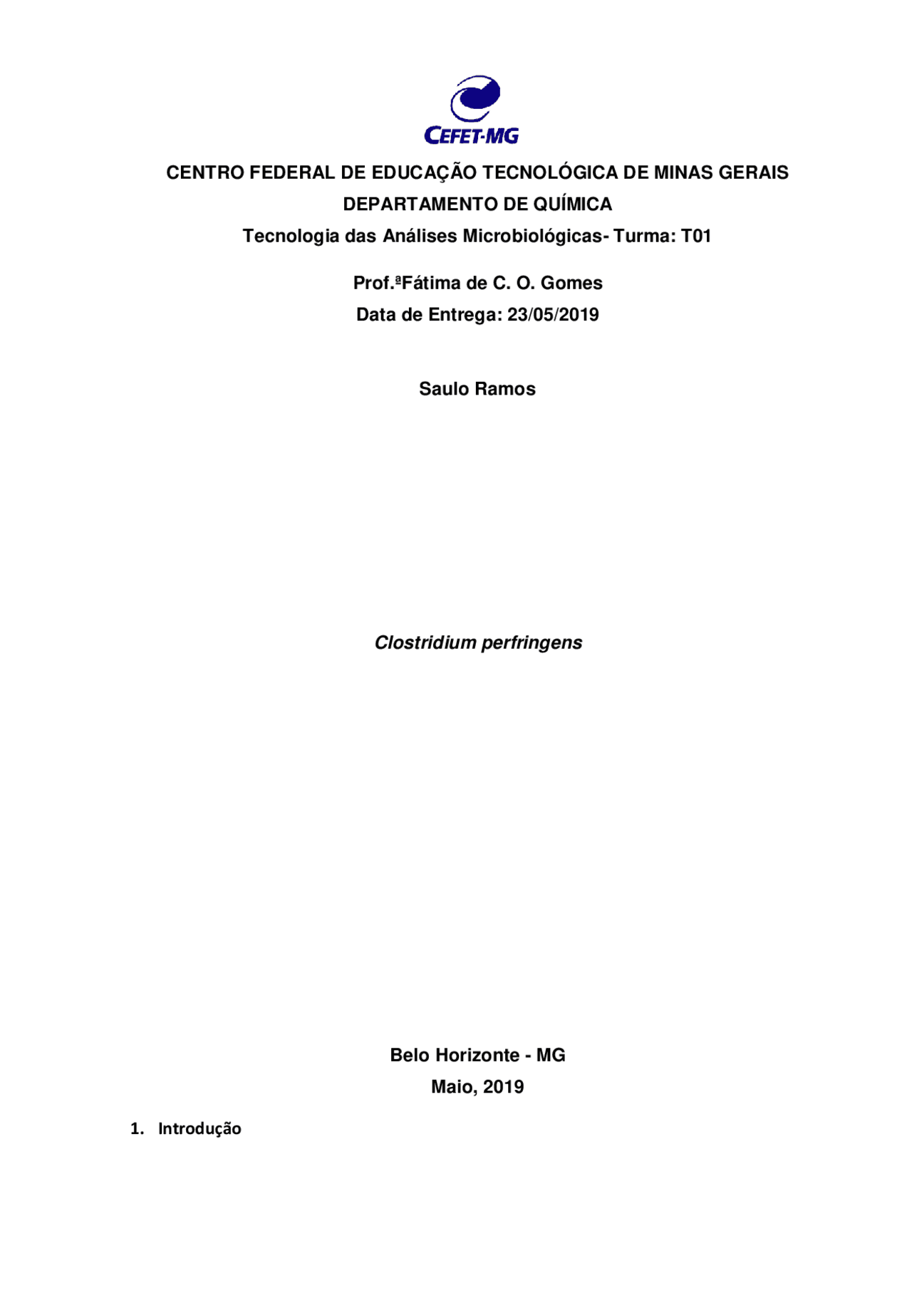 Clostridium Perfringens Trabalhos Microbiologia Docsity