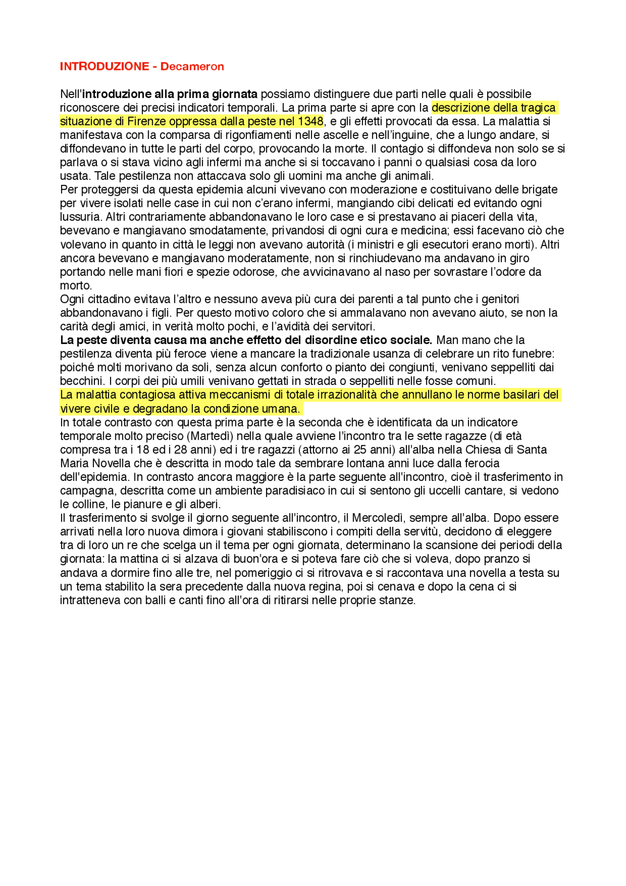 Riassunto Introduzione Decameron Boccaccio Sintesi Del Corso Di