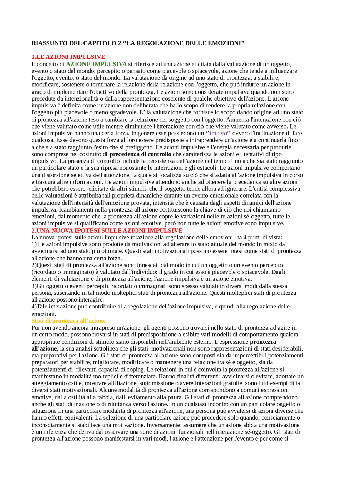 Riassunto Cap 2 La Regolazione Delle Emozioni Docsity
