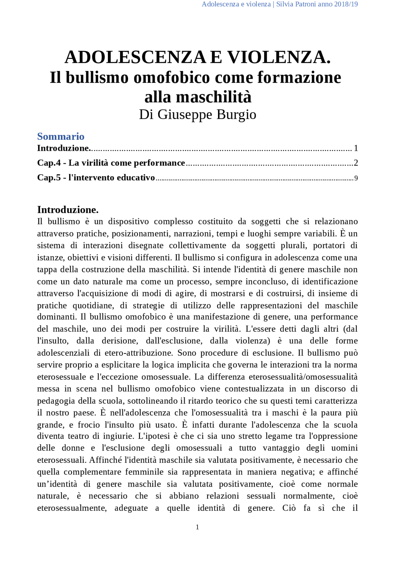 Adolescenza E Violenza Docsity