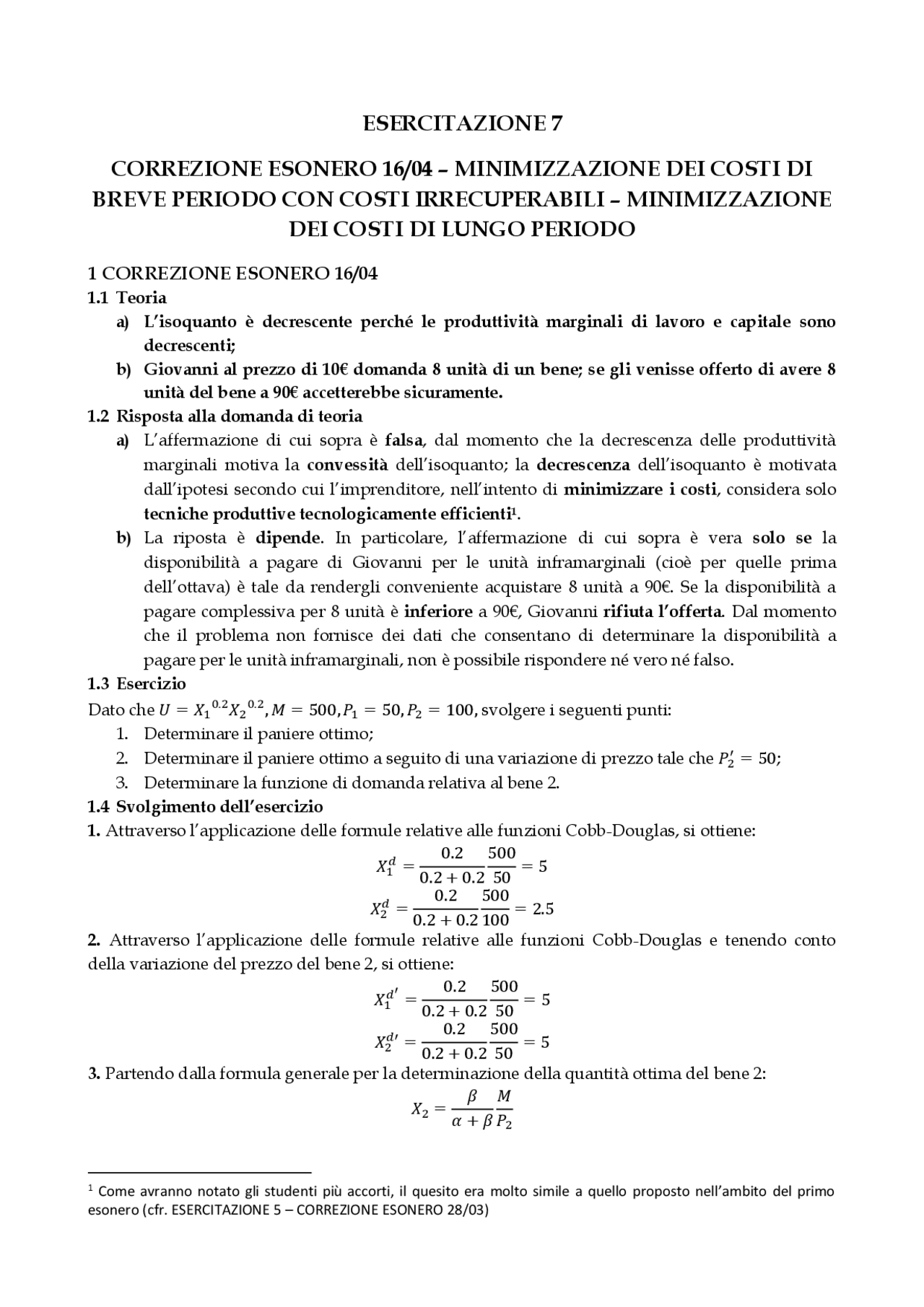 Esercitazione 8 Microeconomia Docsity