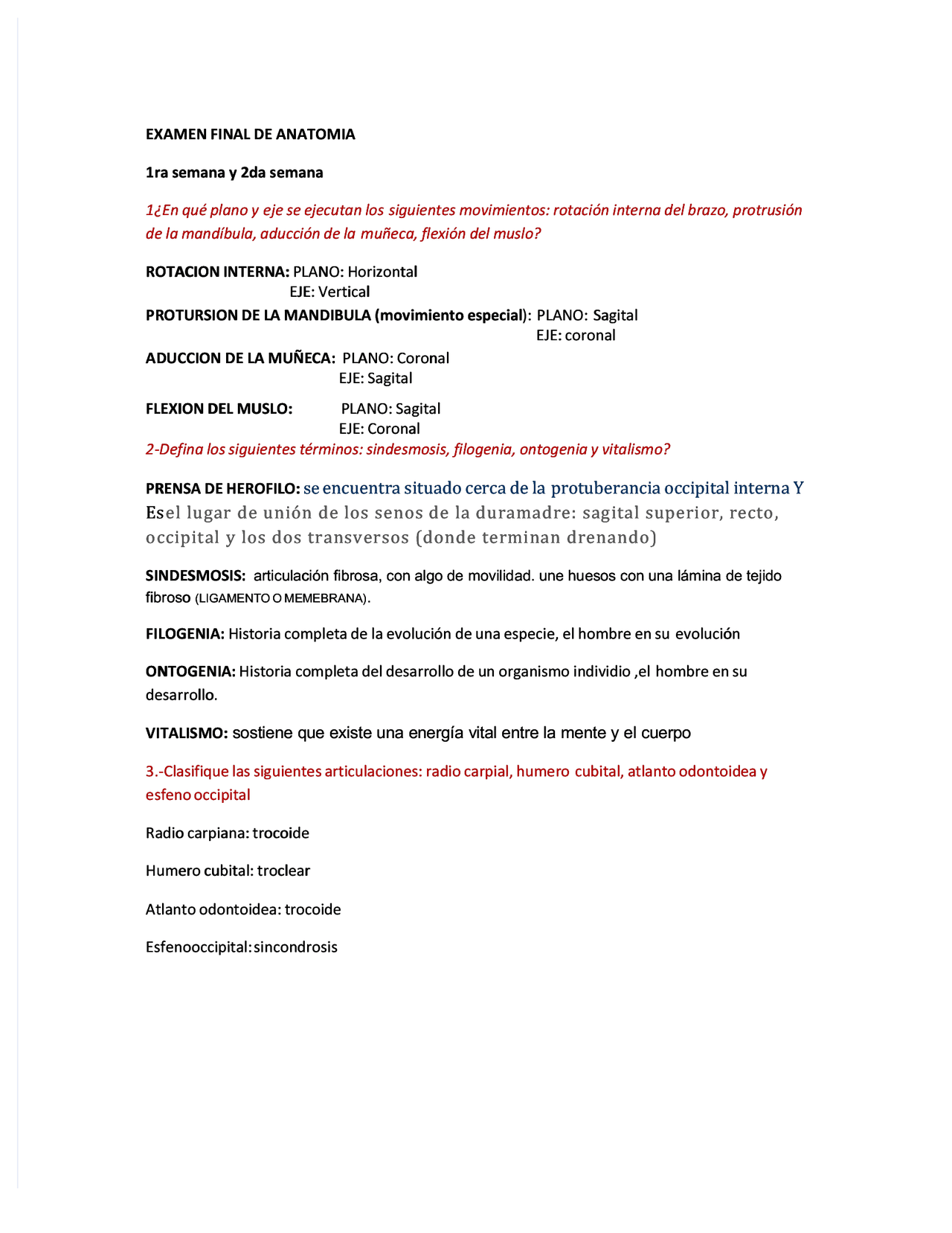 Banco de preguntas de Anatomia | Exámenes de Anatomía | Docsity