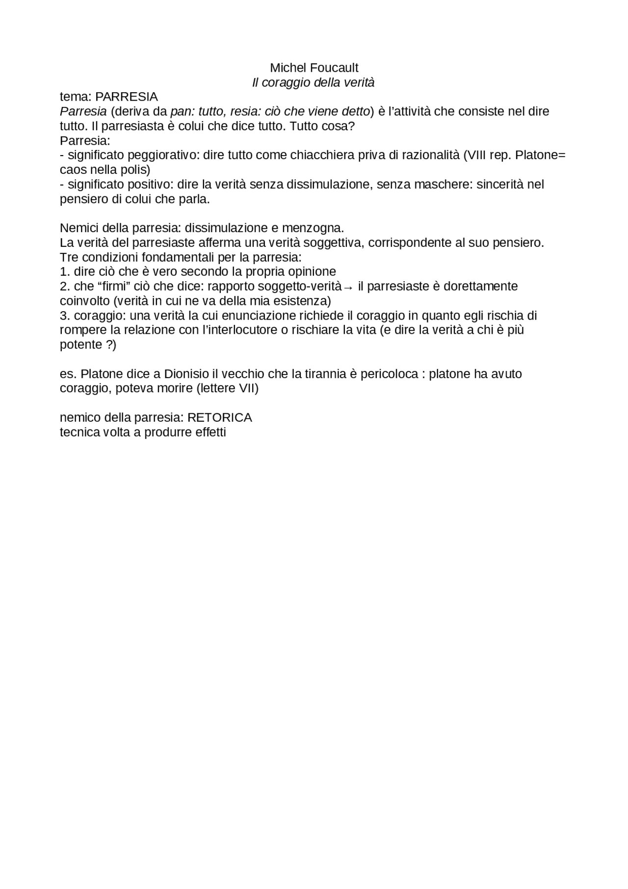 Foucault Il Coraggio Della Verità Docsity