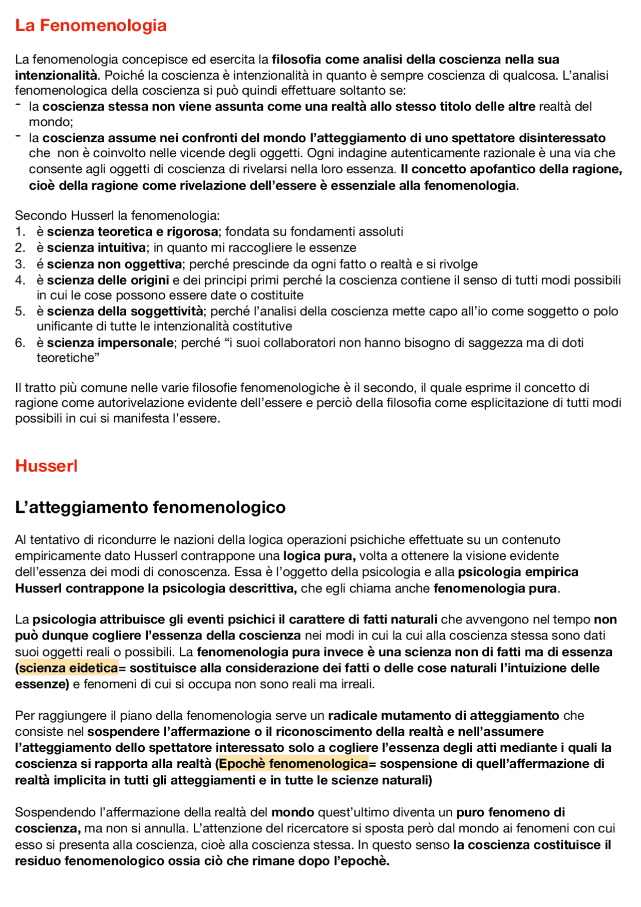 Riassunto Filosofia Husserl Docsity