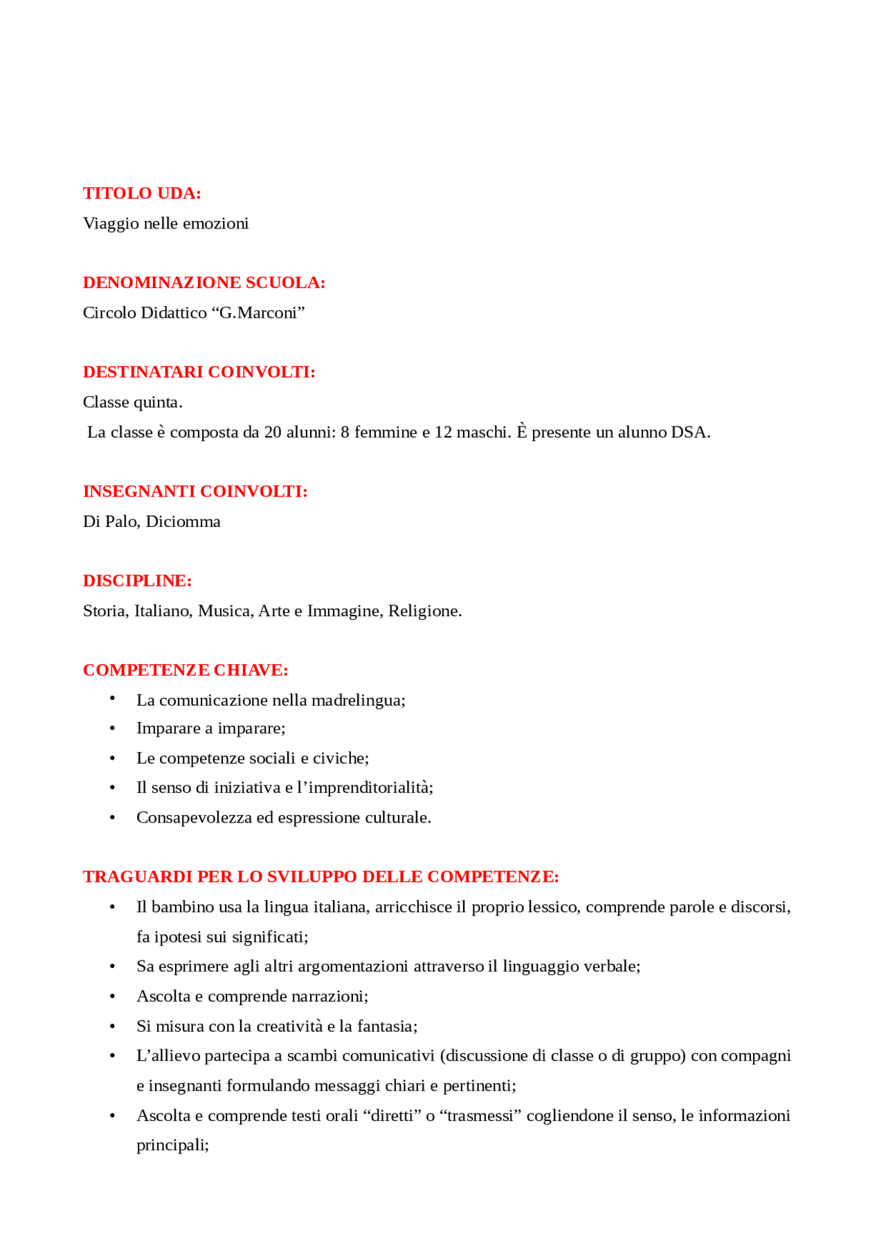 Unità di apprendimento interdisciplinare - Docsity