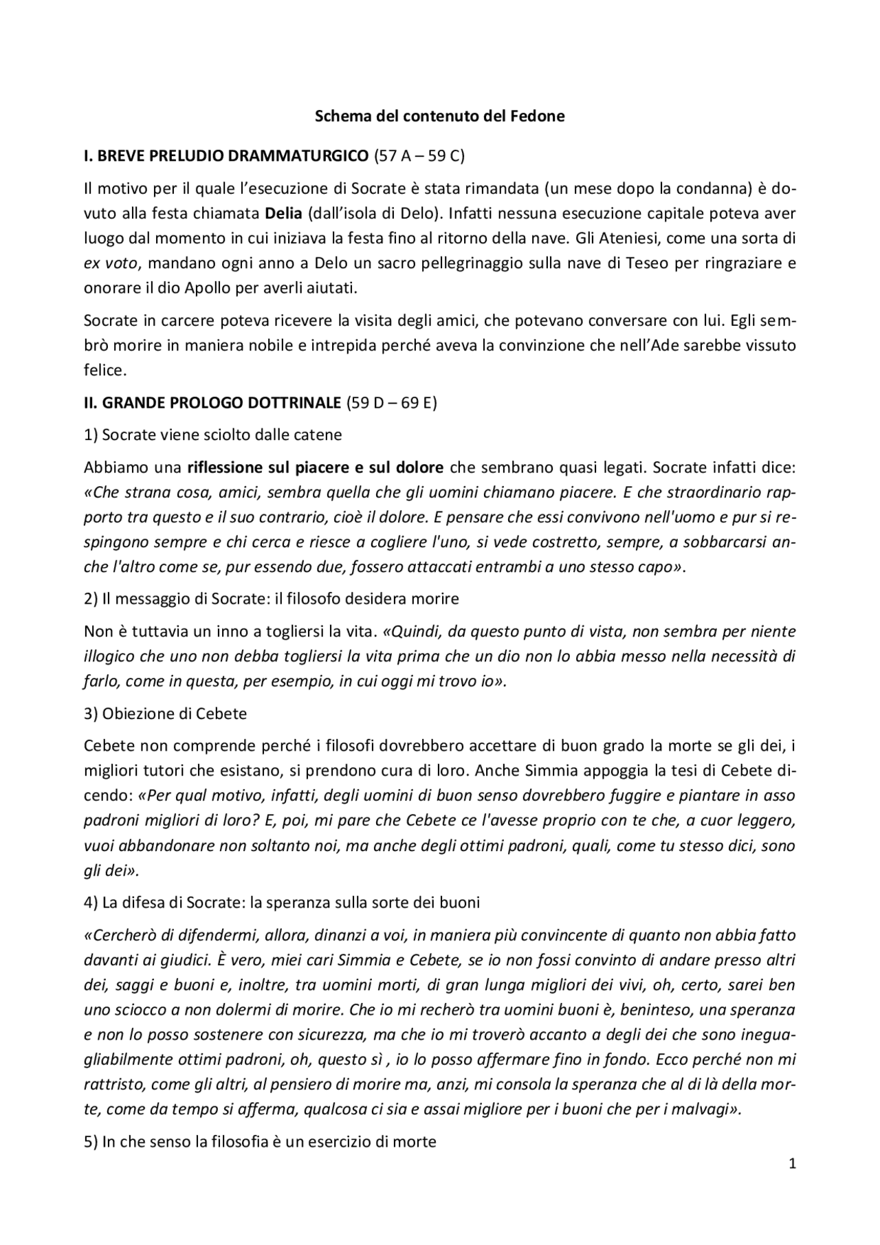 Schema Dei Contenuti Del Fedone Di Platone Docsity