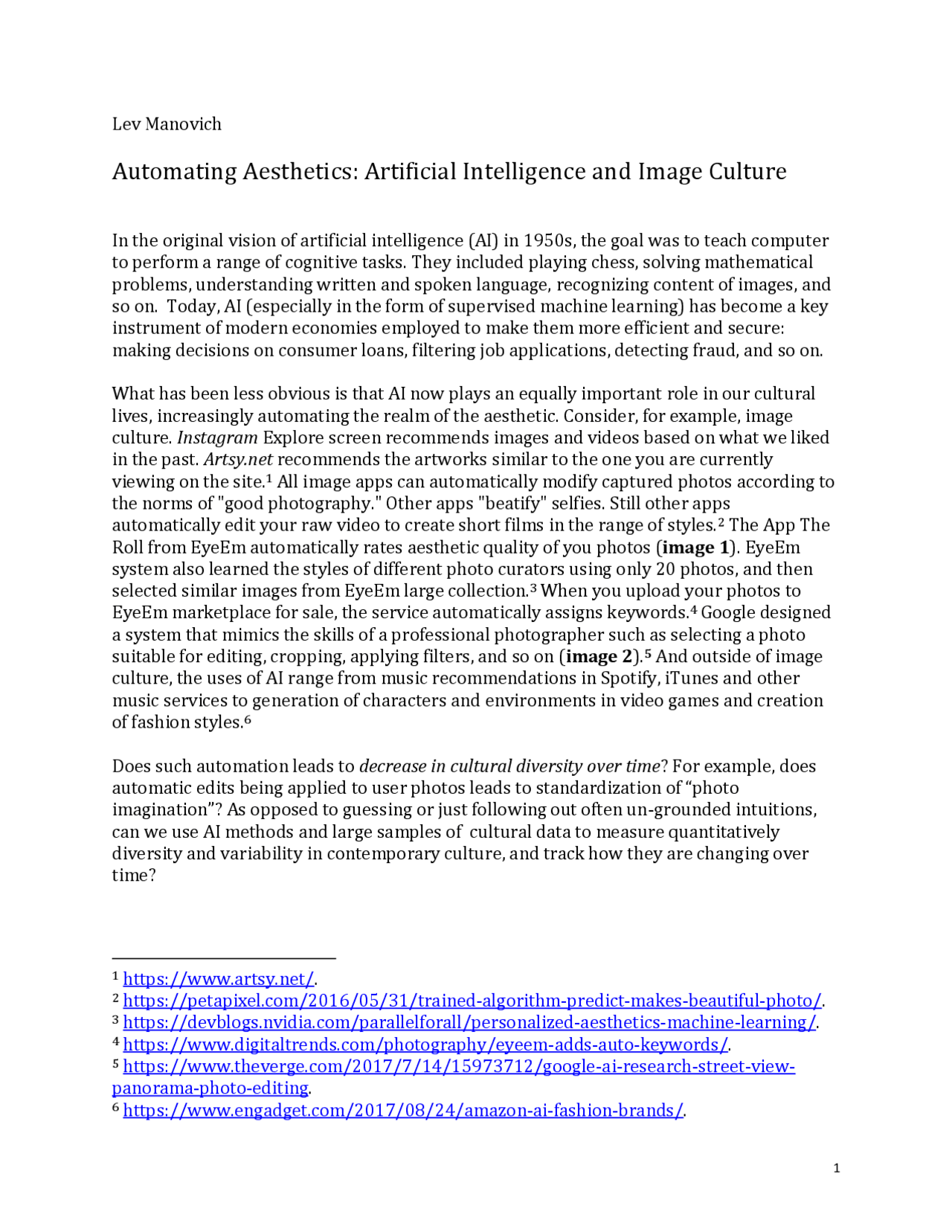 Automating Aesthetics Lev Manovich - Docsity