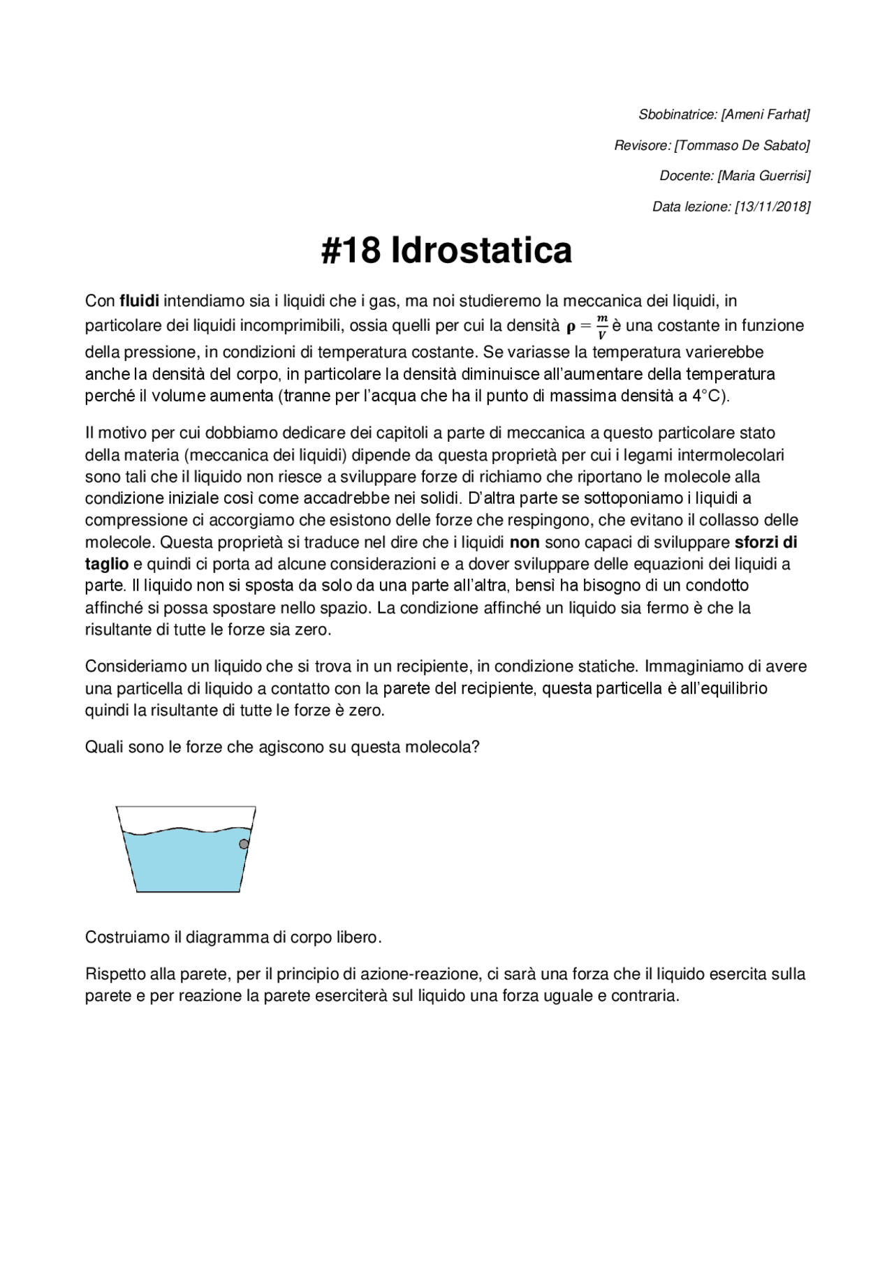 Idrostatica Fisica Medica - Docsity