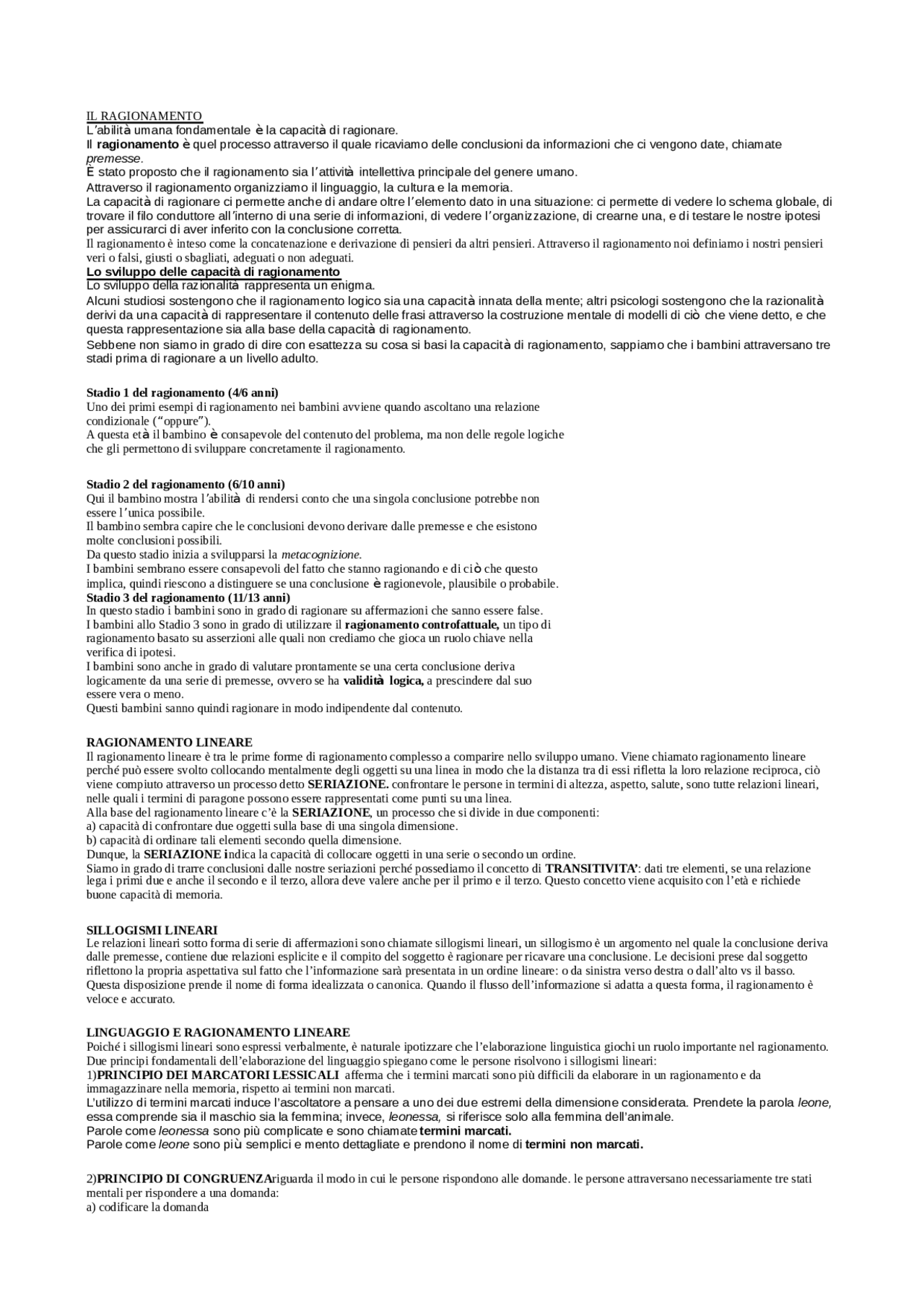 Riassunti Processi Cognitivi Prof Di Pace 2019 Docsity