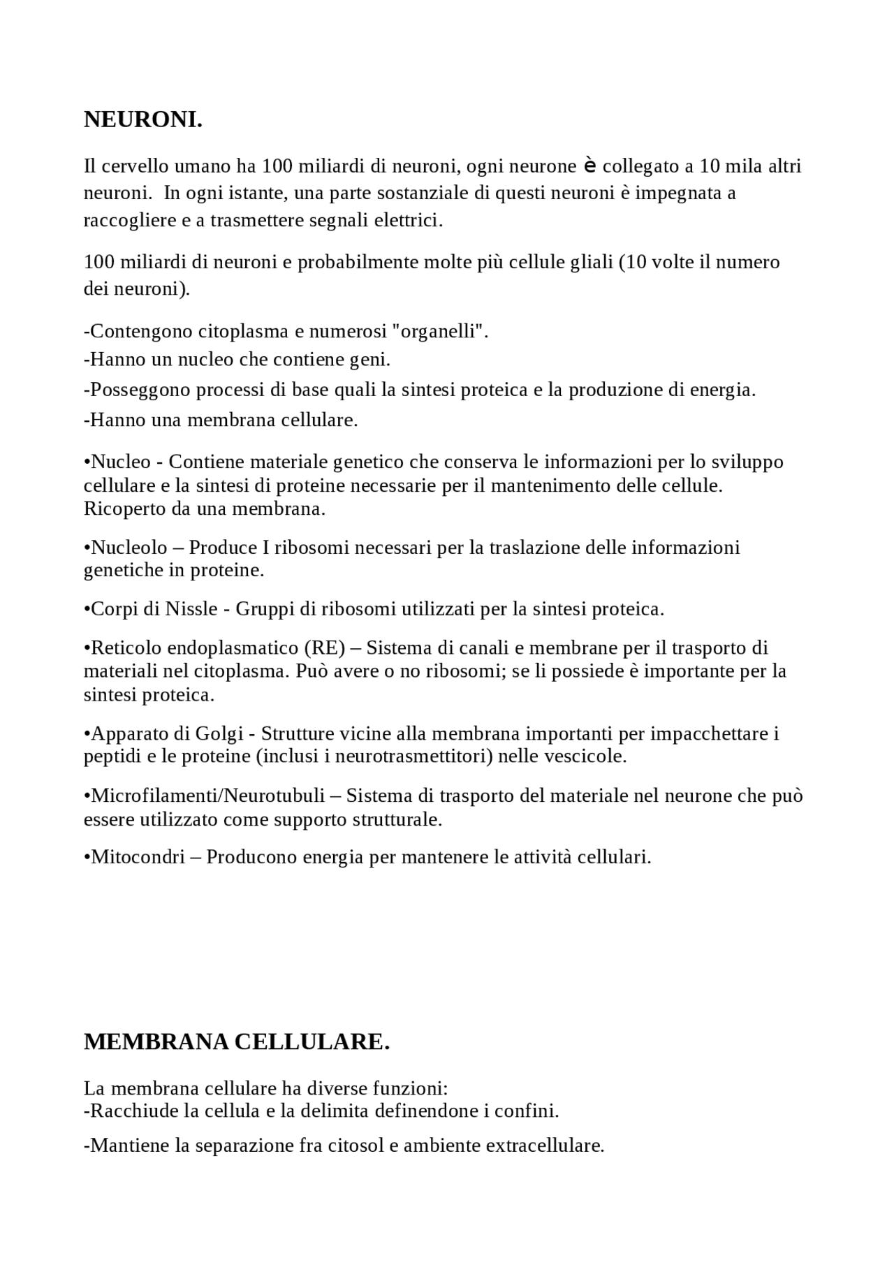 Riassunto Neuroscienze Docsity