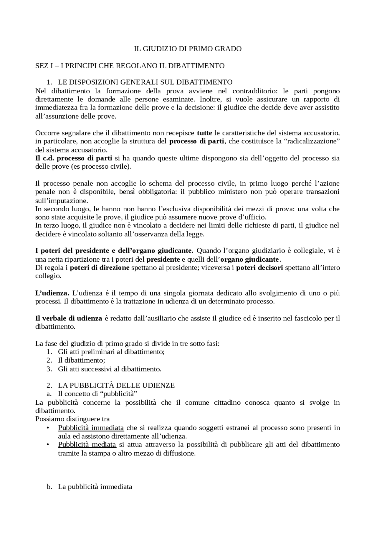 Il Giudizio Di Primo Grado Docsity