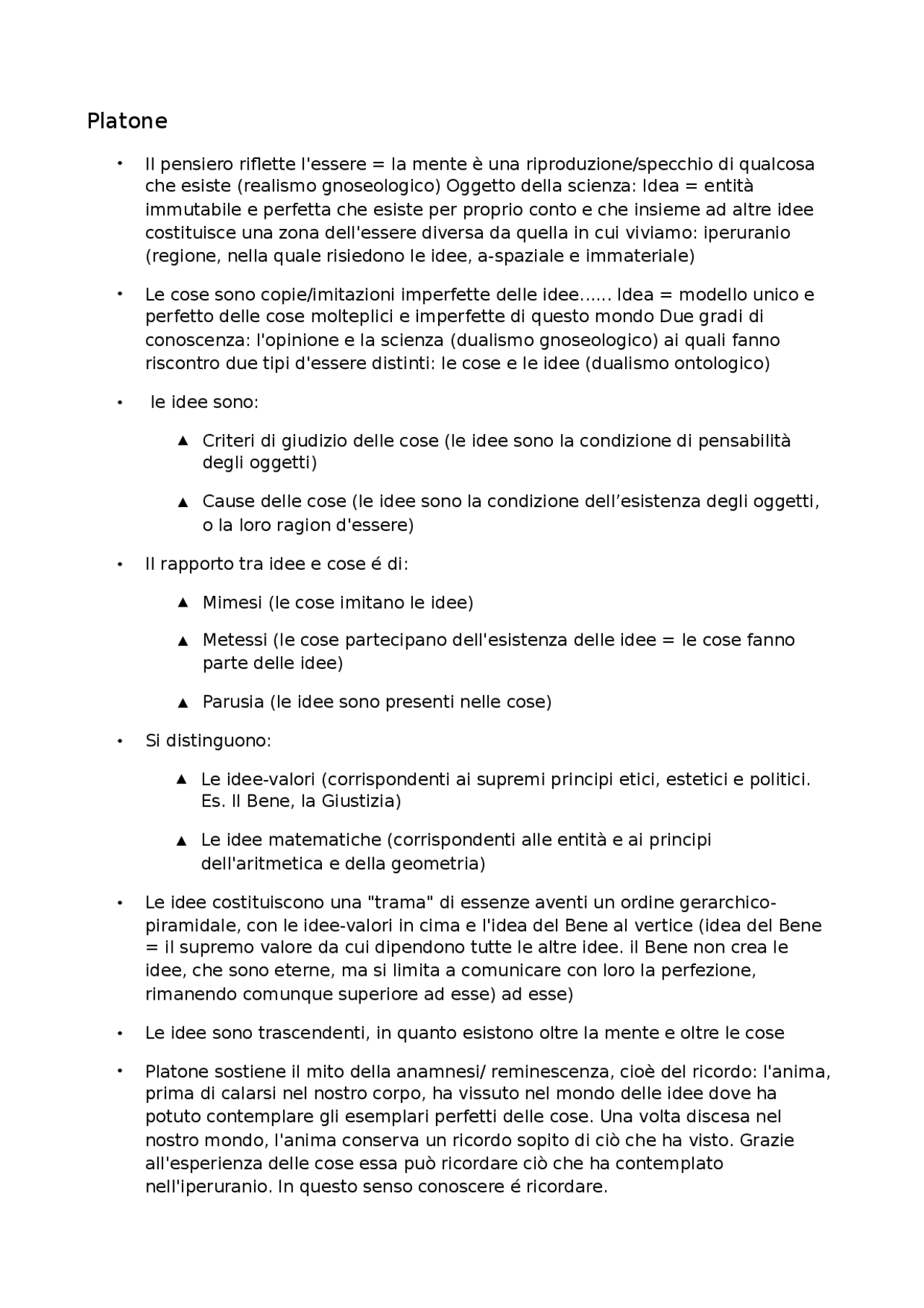 Punti fondamentali dell'ideologia di Platone - Docsity