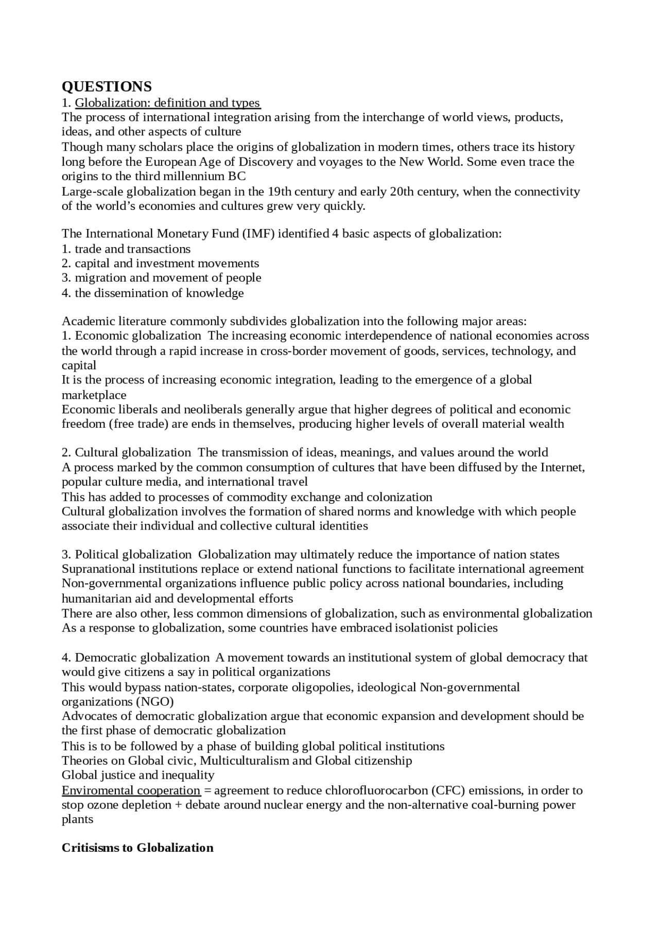 Globalization History Docsity