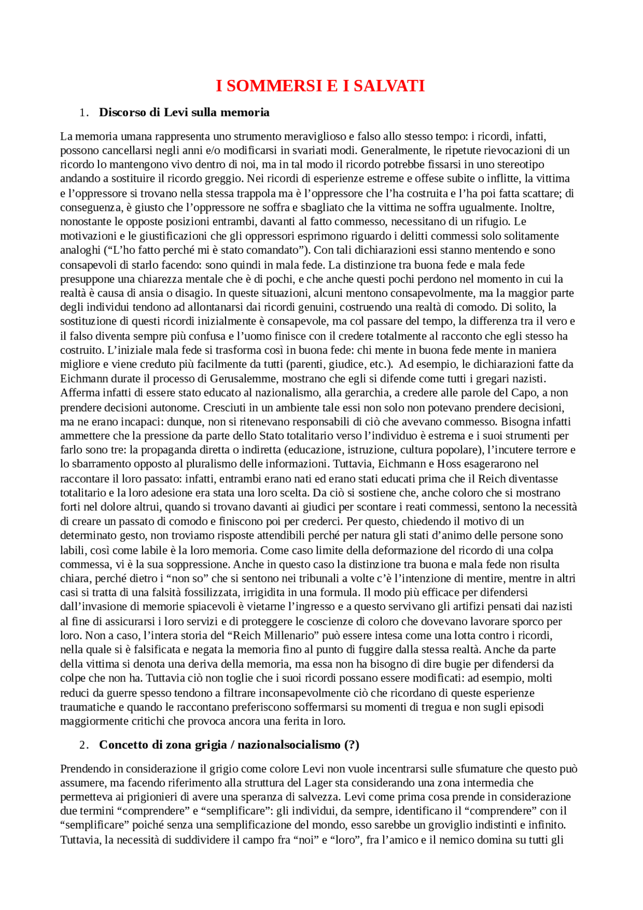 I Sommersi E I Salvati Docsity