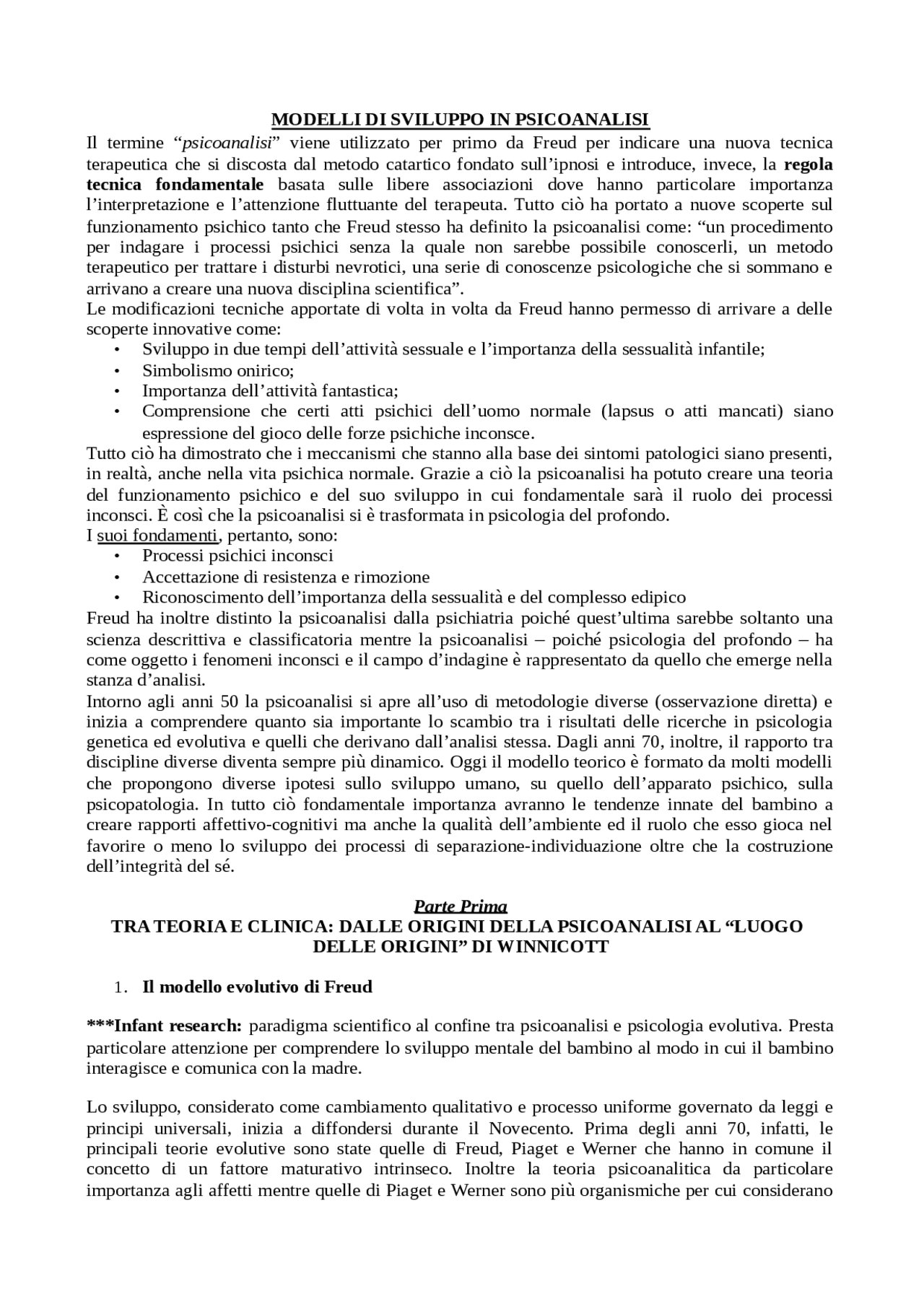 Modelli Di Sviluppo In Psicoanalisi Docsity