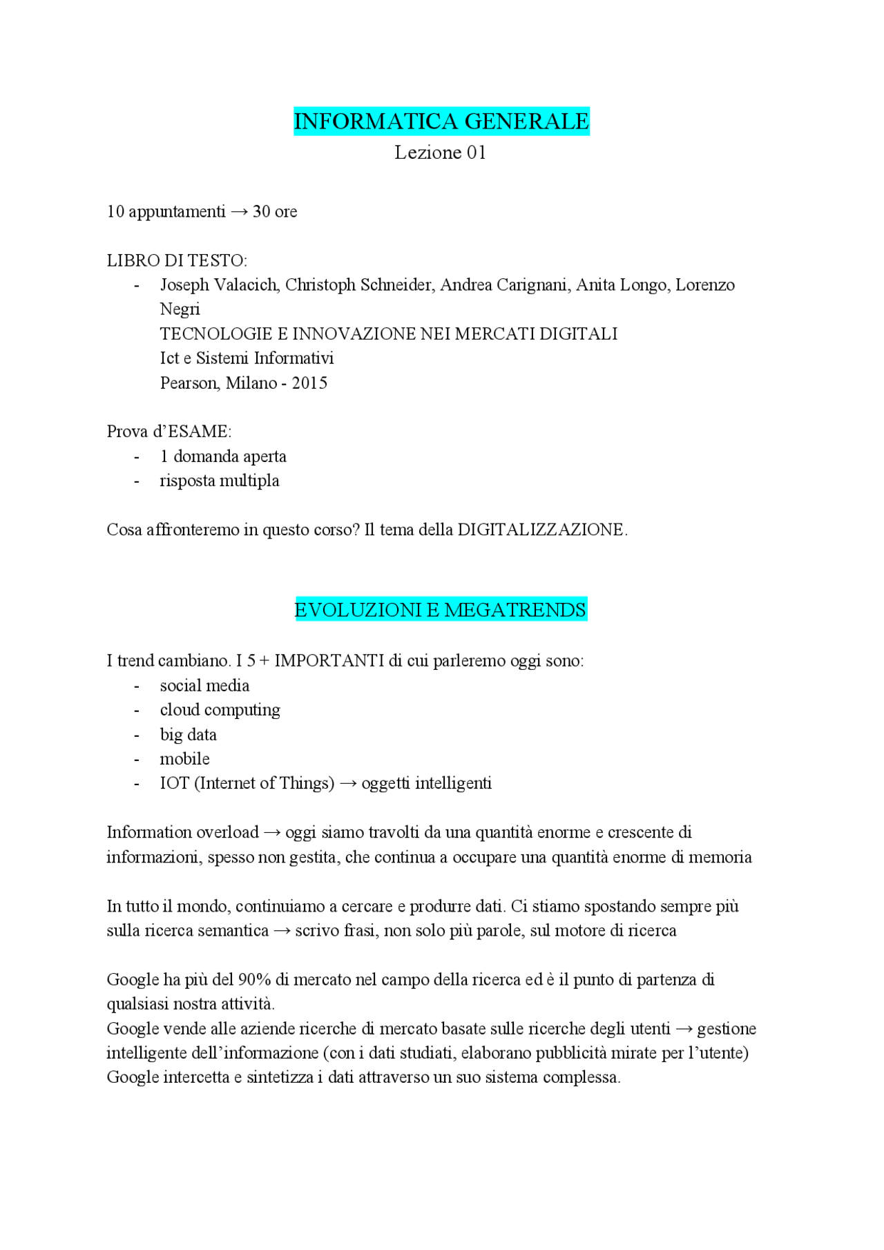 Informatica Generale A Longo Prima Lezione Appunti Di Elementi