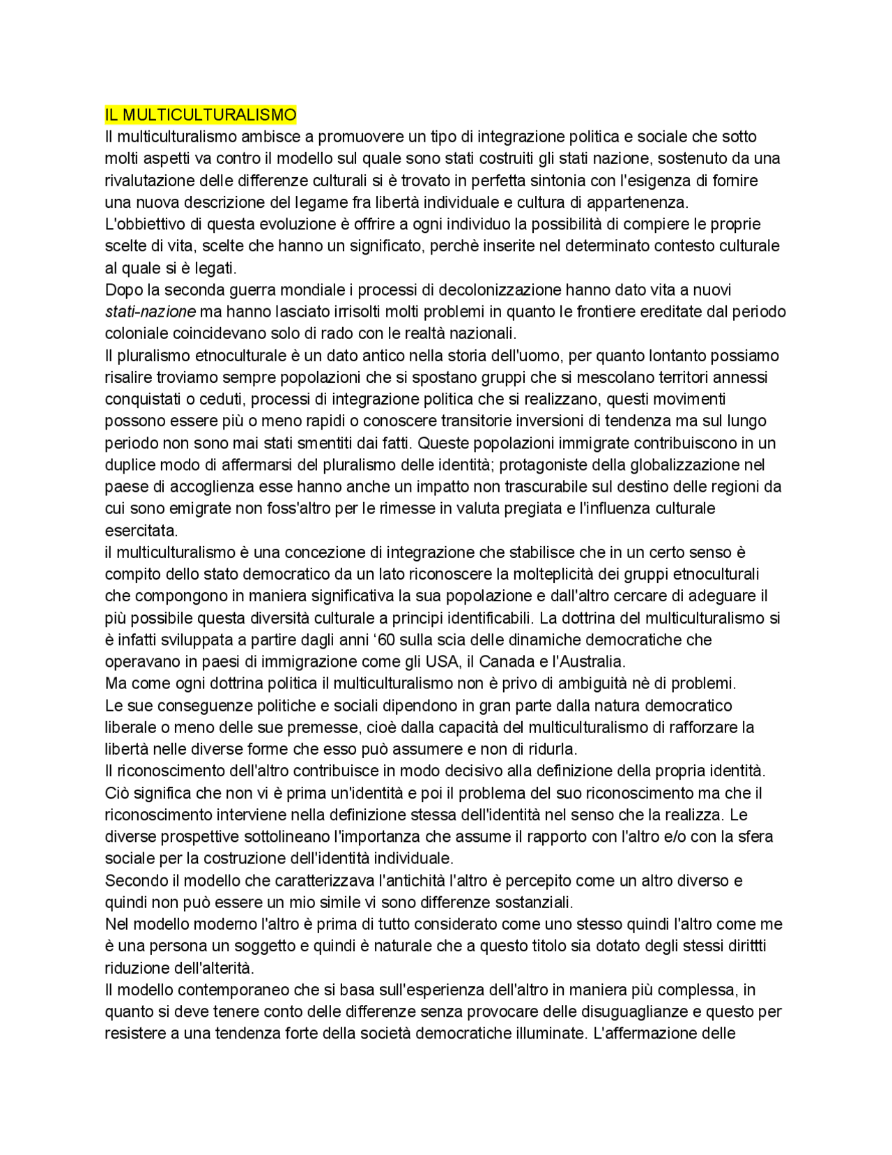 Il Multiculturalismo Docsity
