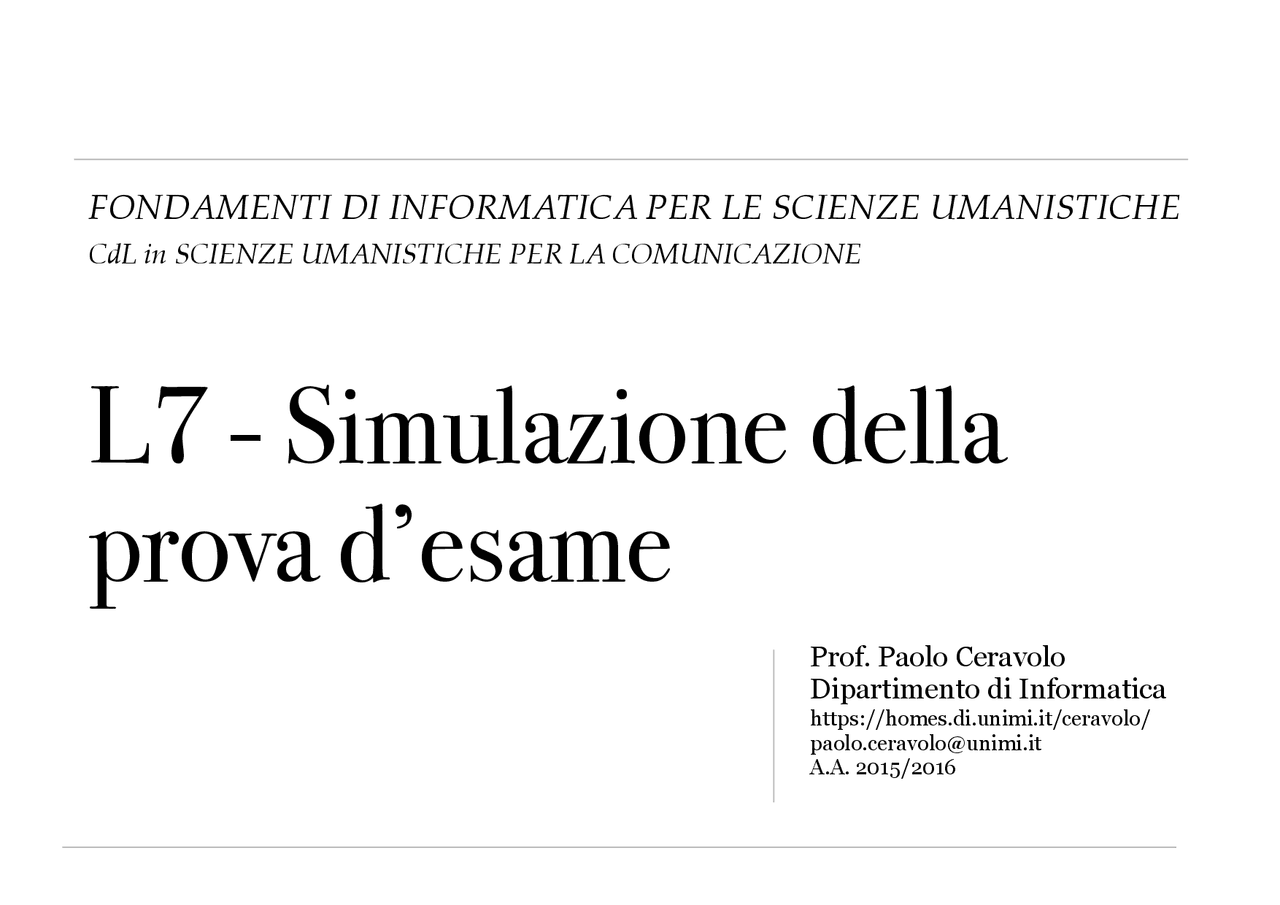 Simulazione Desame Fondamenti Di Informatica Docsity