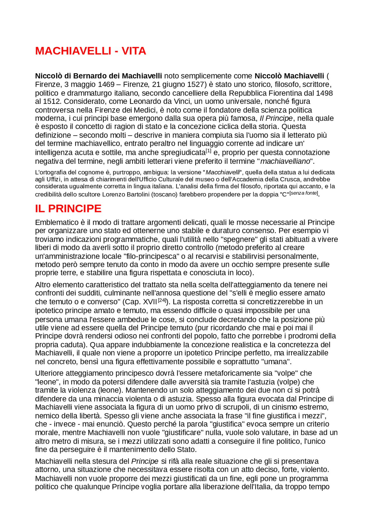 Machiavelli Vita E Opere Docsity