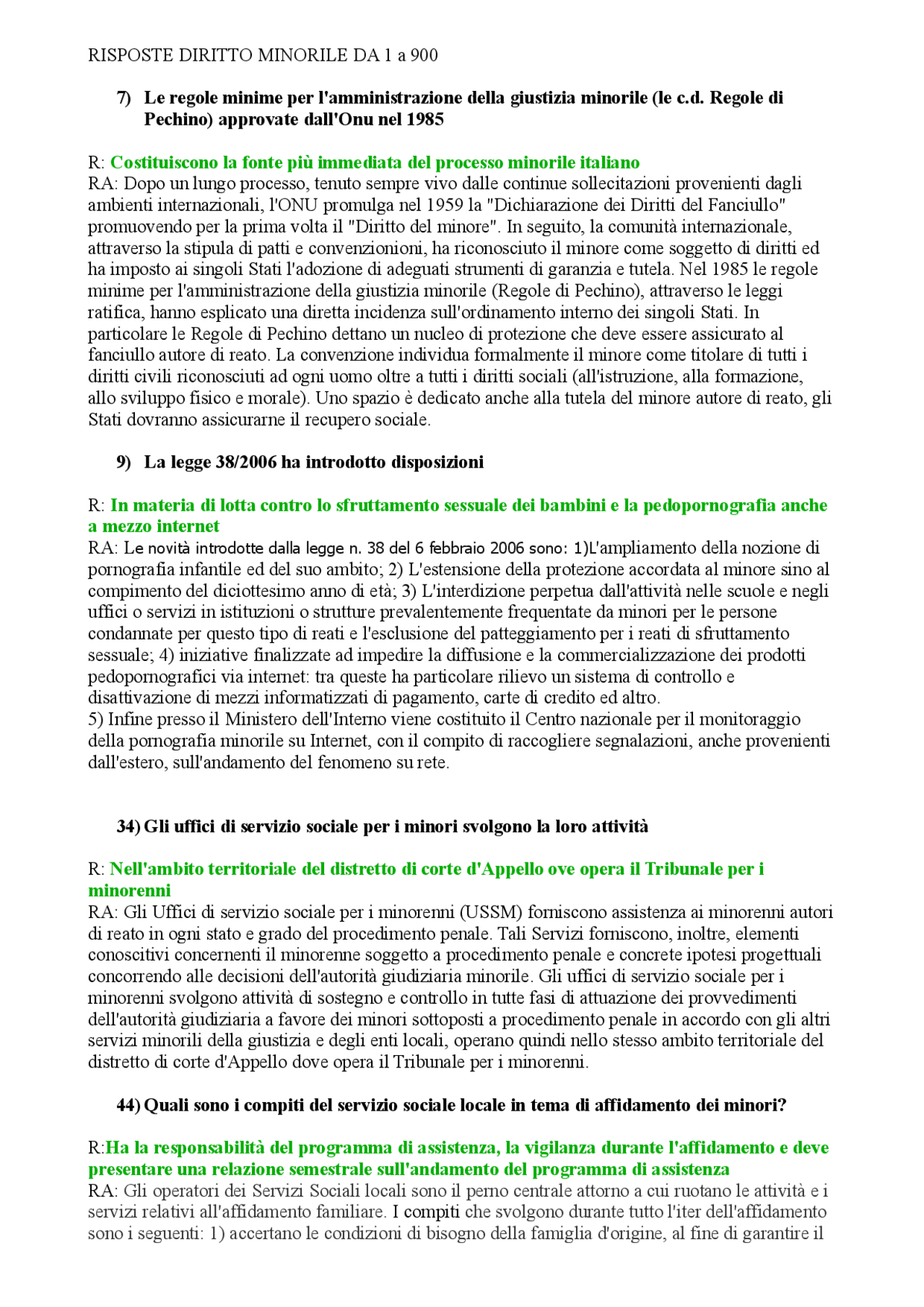Diritto Minorile Risposte Docsity