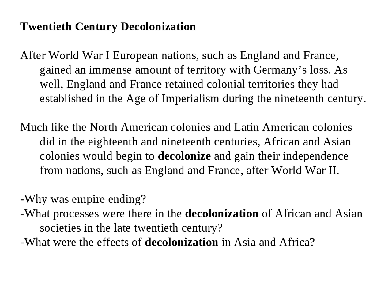 Decolonization in World History - Docsity