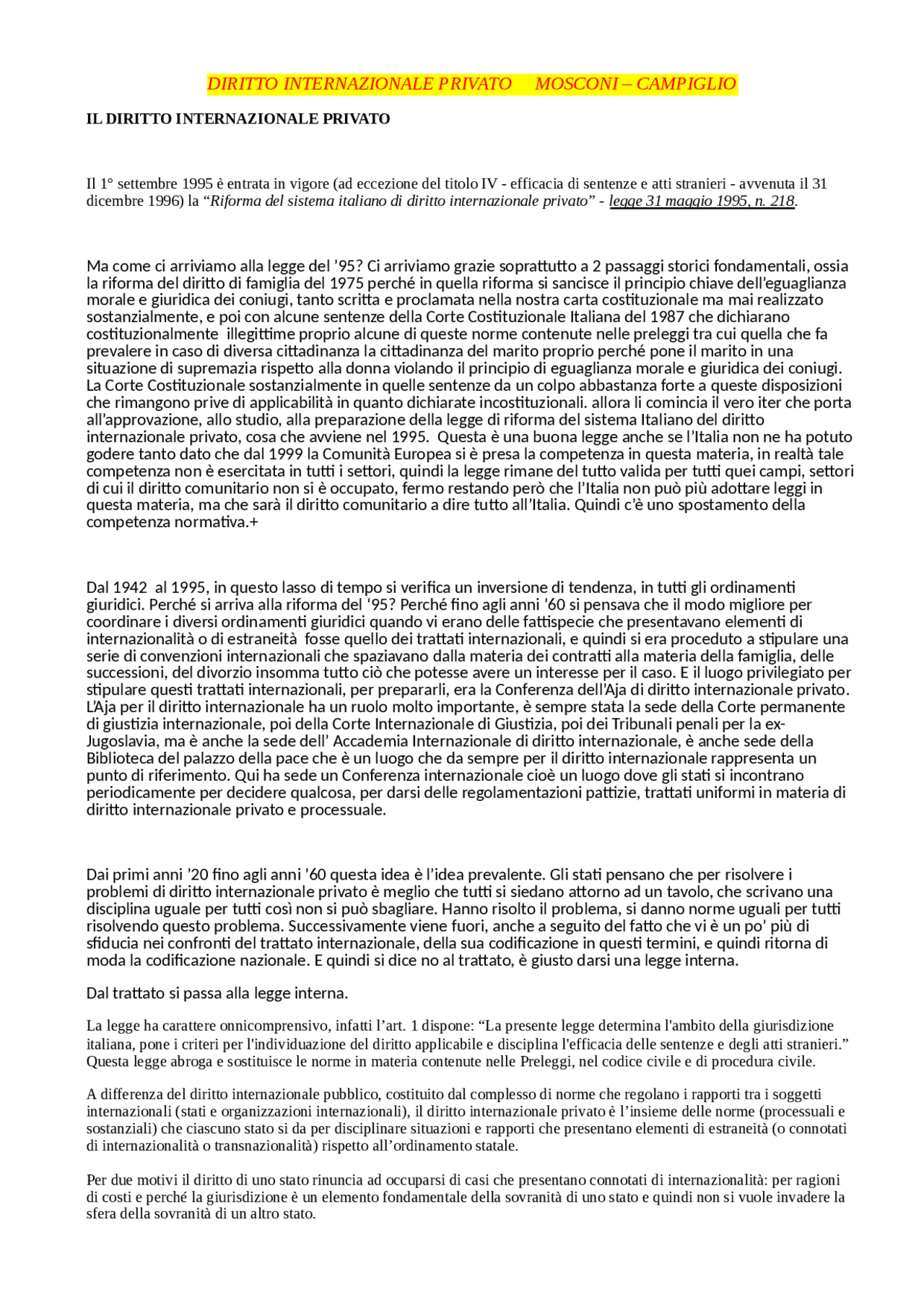 Riassunto Diritto Internazionale Docsity