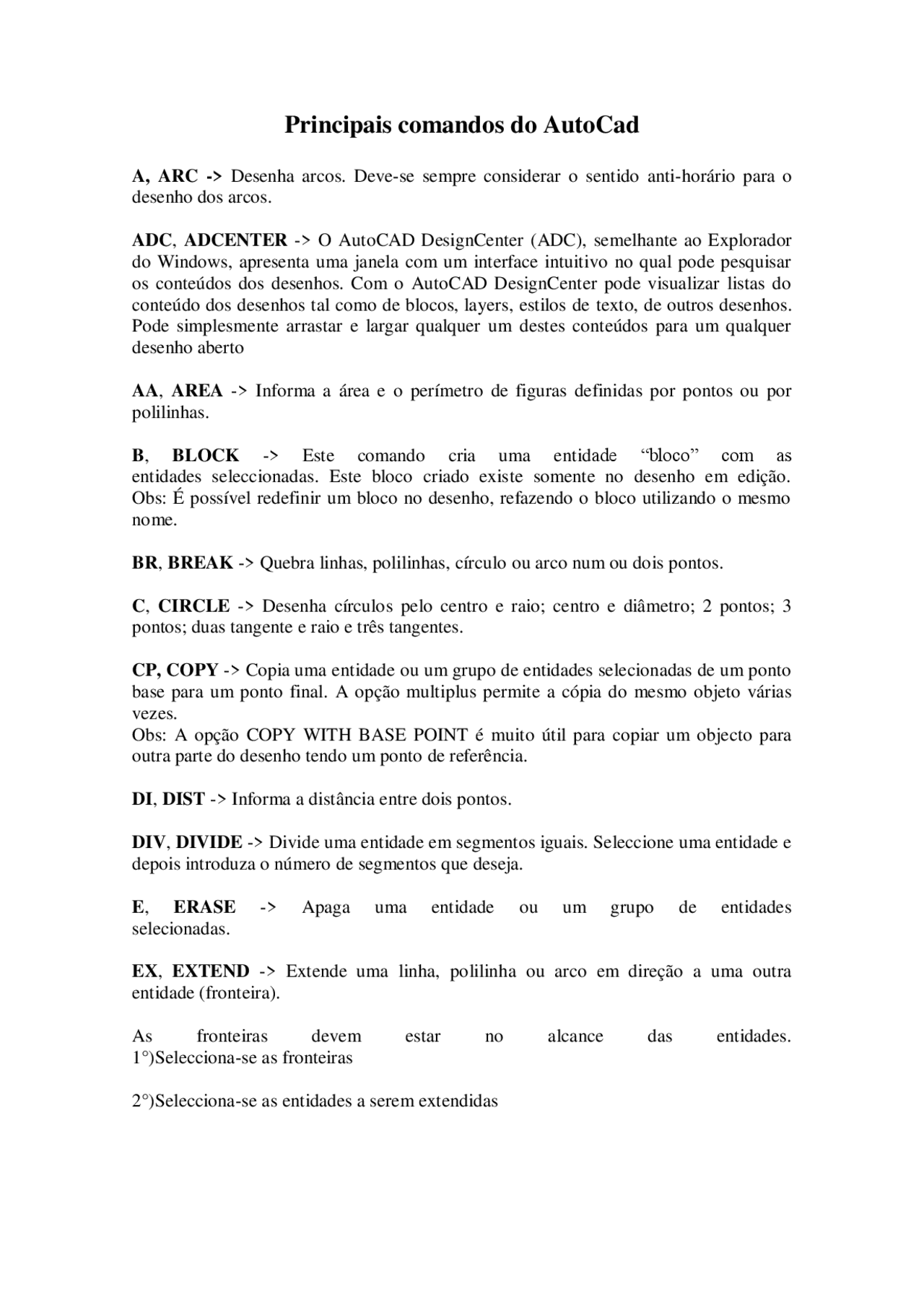 Principais Comandos Do Autocad Docsity