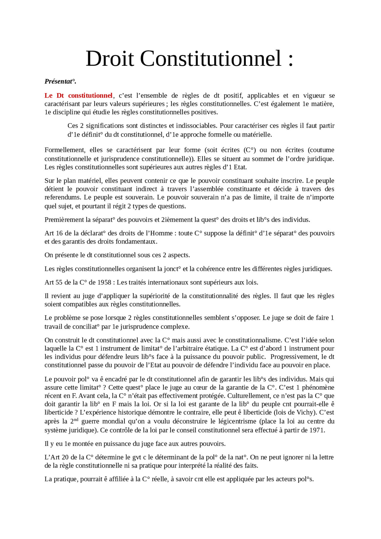 Notes De Droit Constitutionnel Docsity