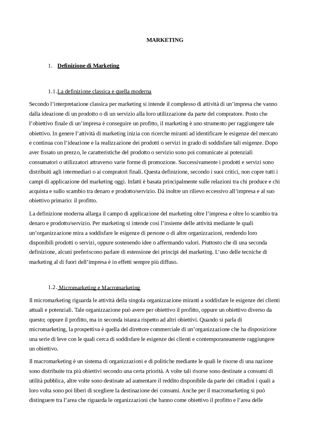 Il Marketing Riassunto Docsity