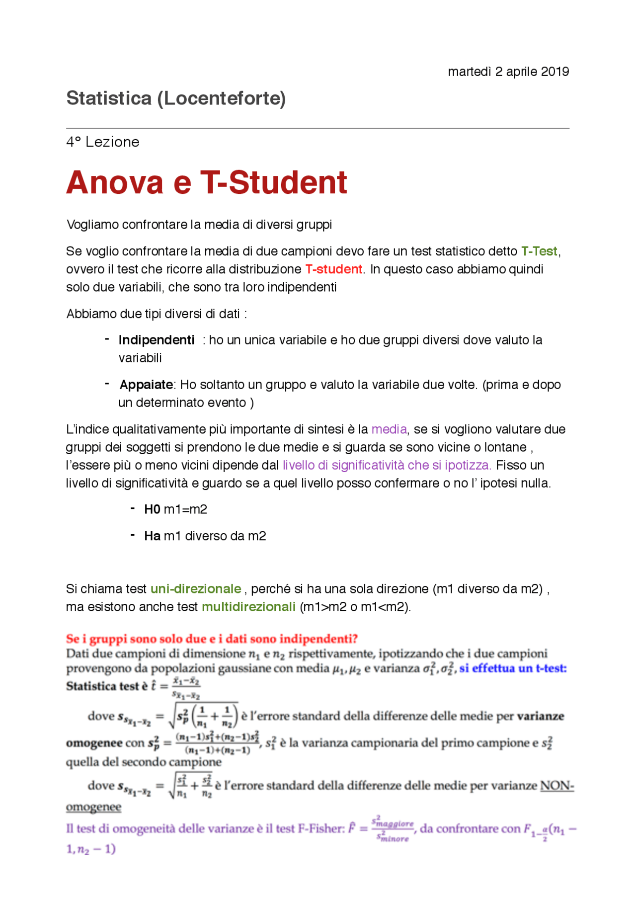 4 Lezione Statistica Docsity