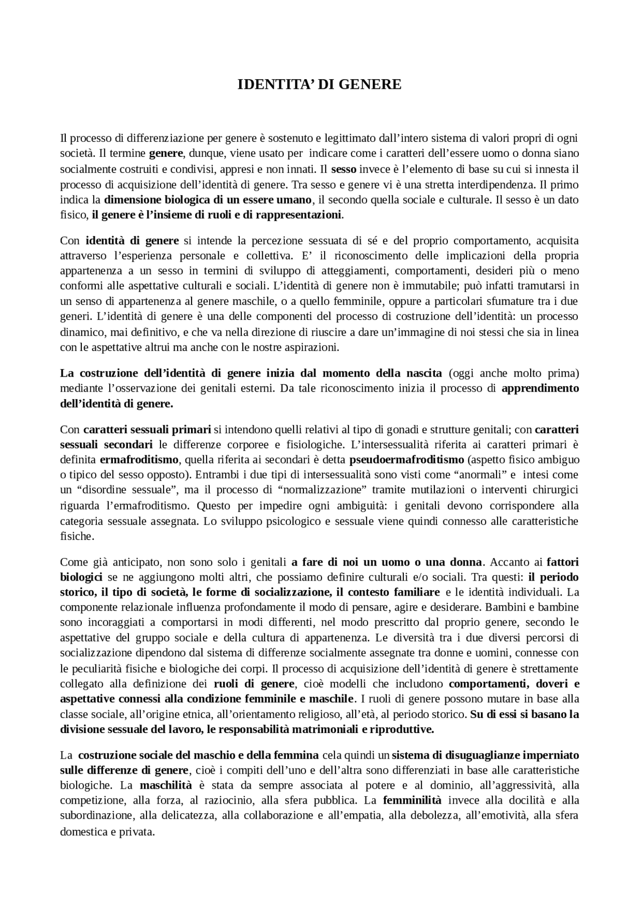 Le Identità Di Genere Docsity