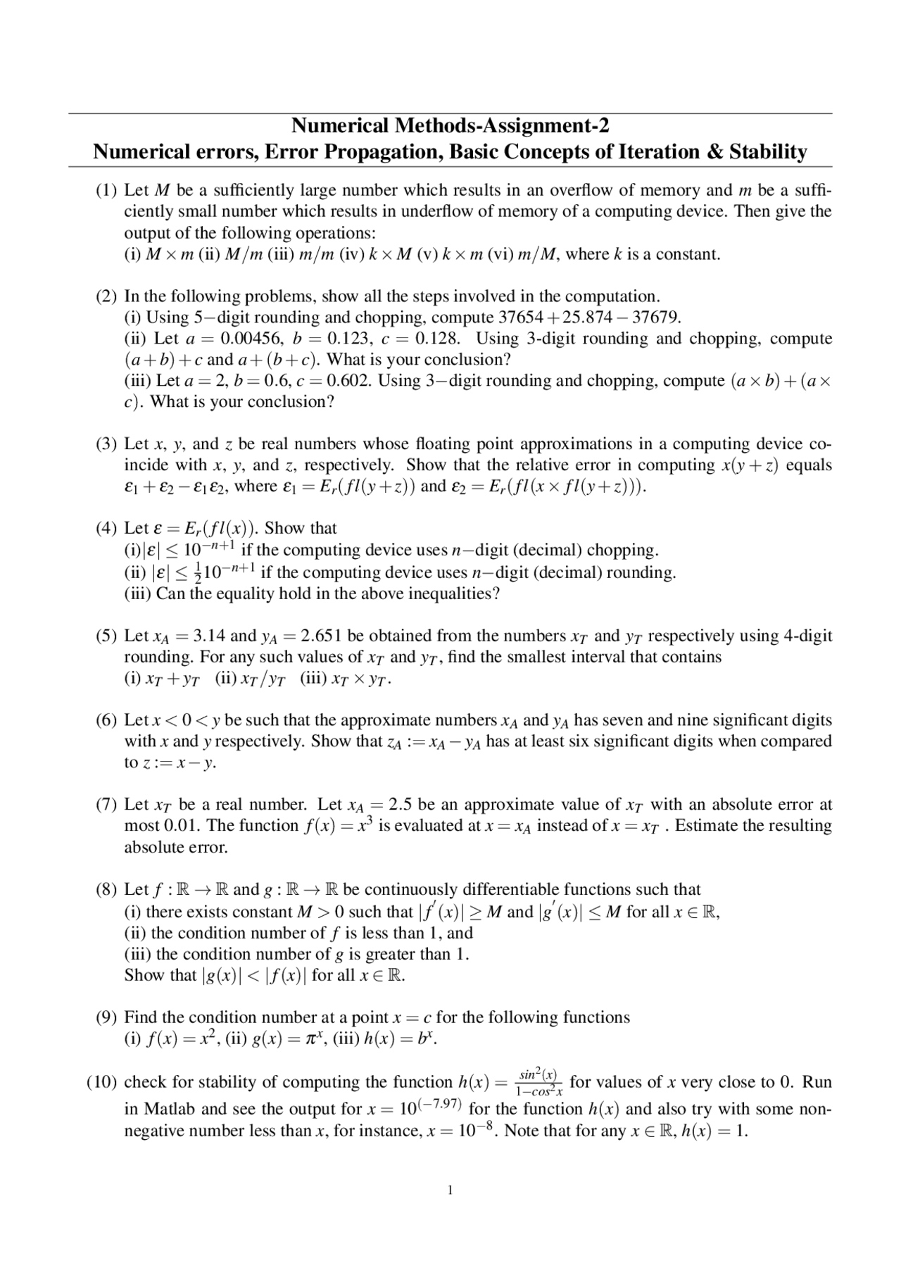 Assignment For Numerical Methods Exercises Numerical Methods In Engineering Docsity