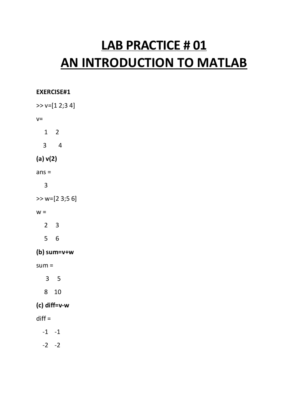 MATLAB Lab Practice: An Introduction to Matrix Operations and Signal Generation | Exercises ...