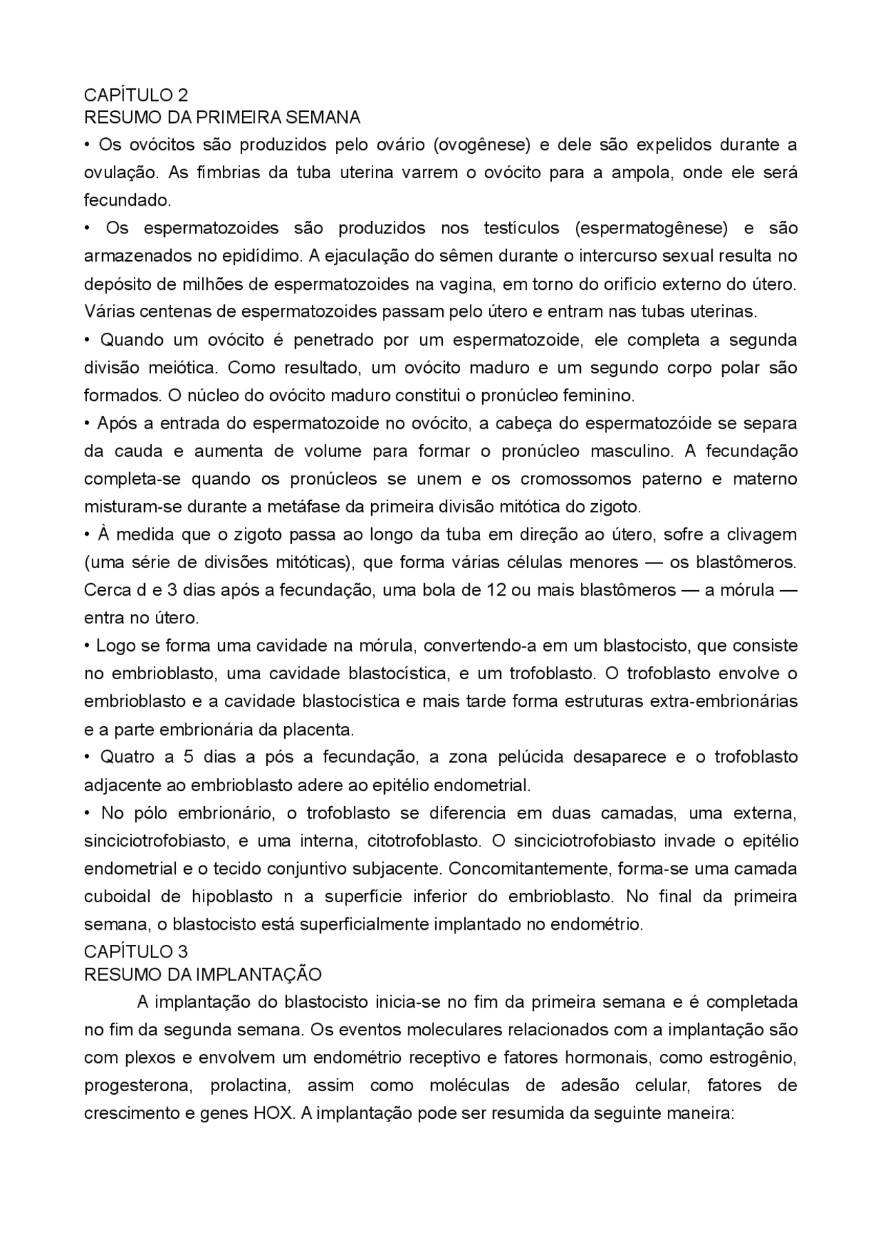 Resumo De Embriologia Docsity