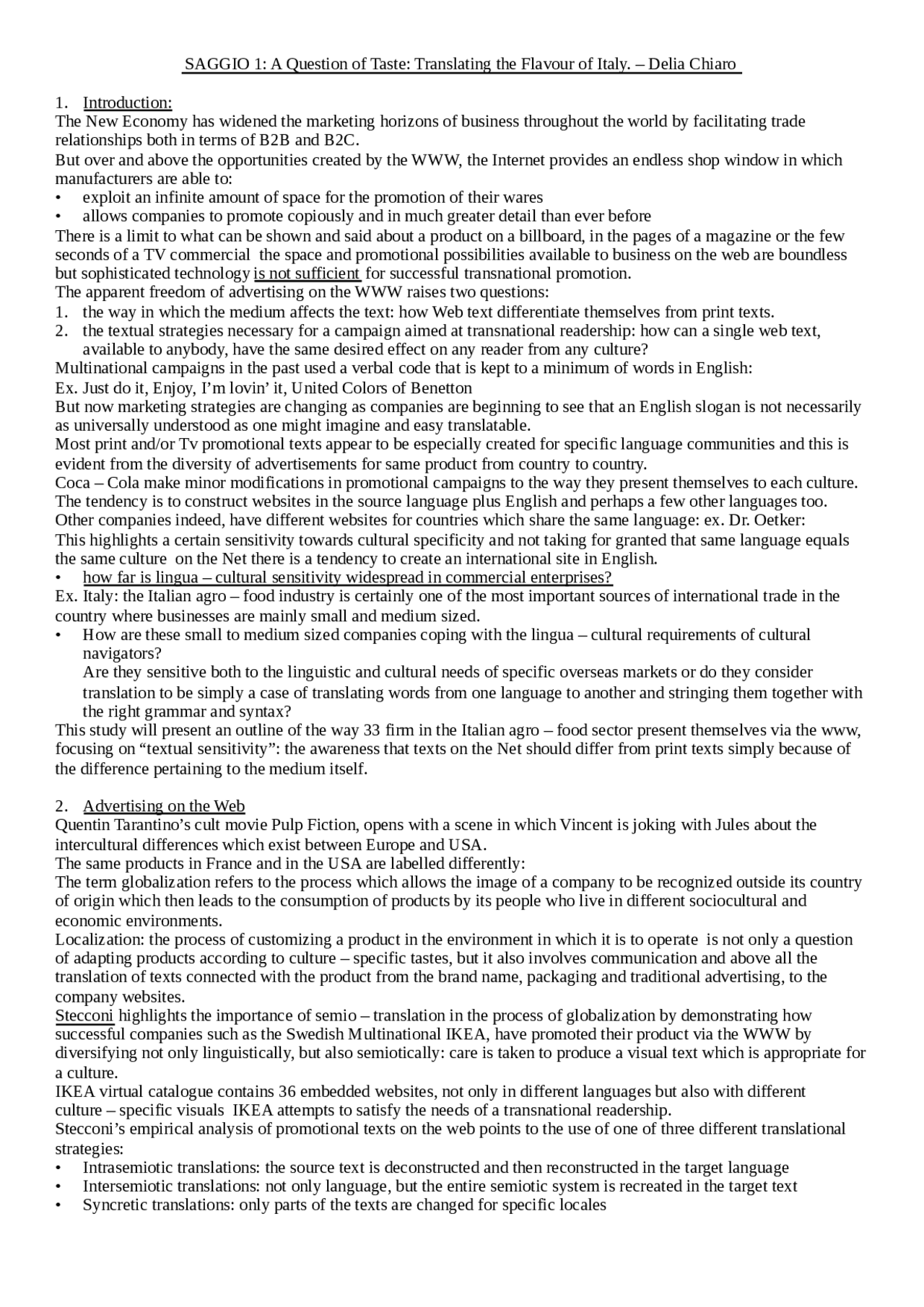 Riassunto Dispensa Prof Doerr Docsity