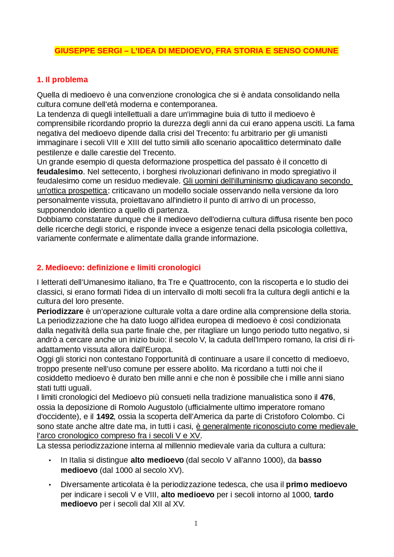 Lidea Di Medioevo Giuseppe Sergi Appunti Di Storia Medievale Docsity