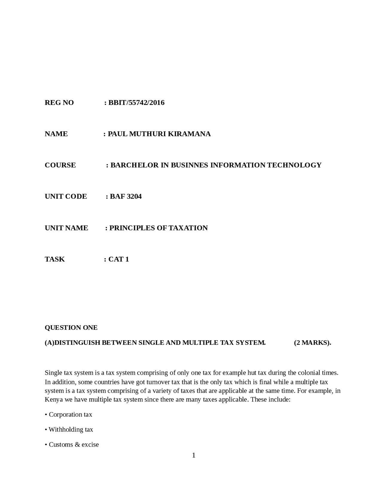 Principles of taxation assignment - Docsity