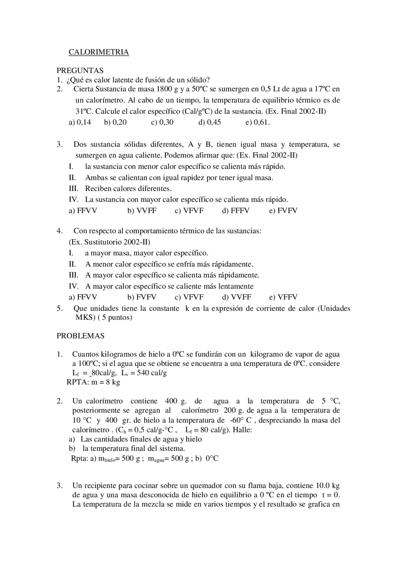 Ejercicios De Calorimetria Docsity