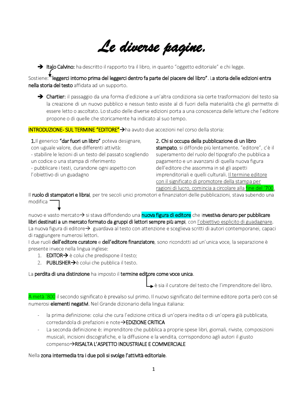 Schemi Le Diverse Pagine Cadioli Docsity