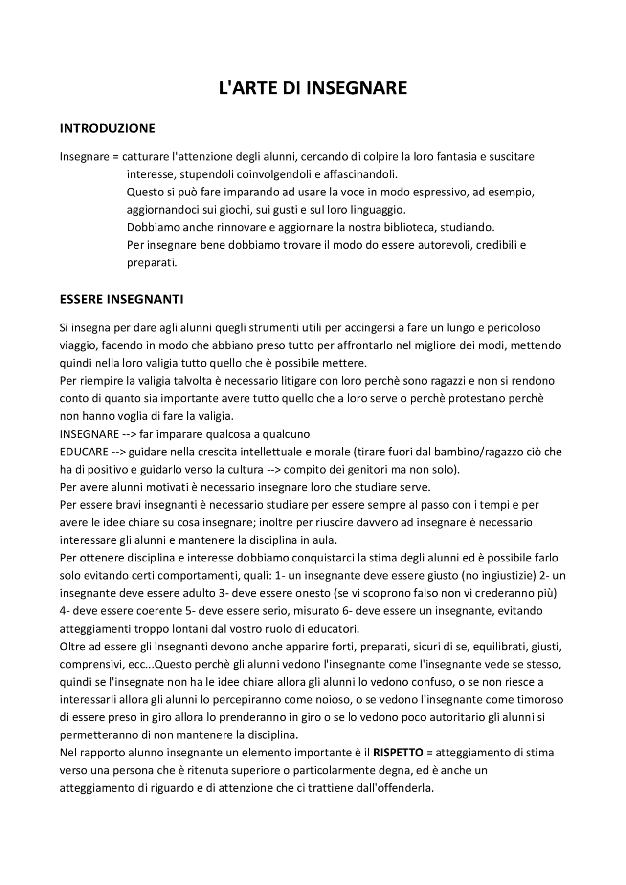 Larte Di Insegnare Riassunto Docsity