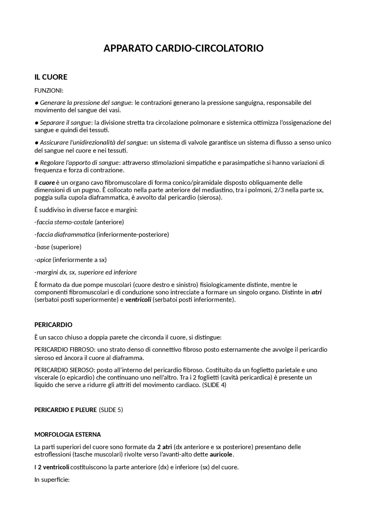 Anatomia Appunti Inerenti Allapparato Cardio Circolatorio Docsity