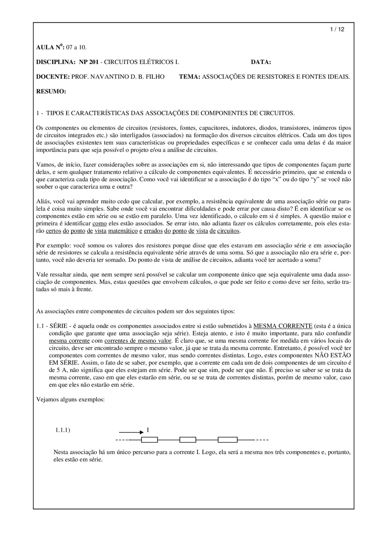 AssociaÇÕes De Resistores E Fontes Ideais Docsity