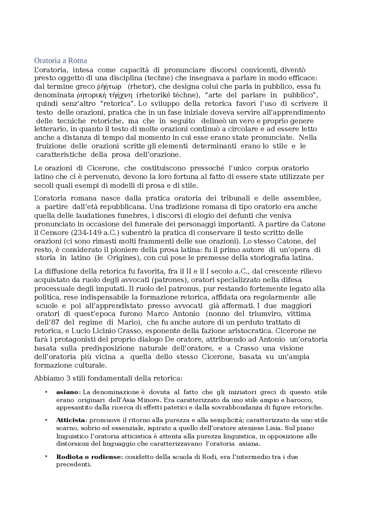 Pro Archia Di Cicerone Oratoria A Roma Docsity
