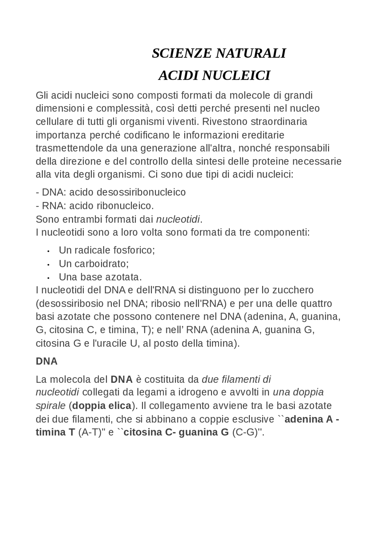 Dnaandrna E La Loro Struttura Docsity